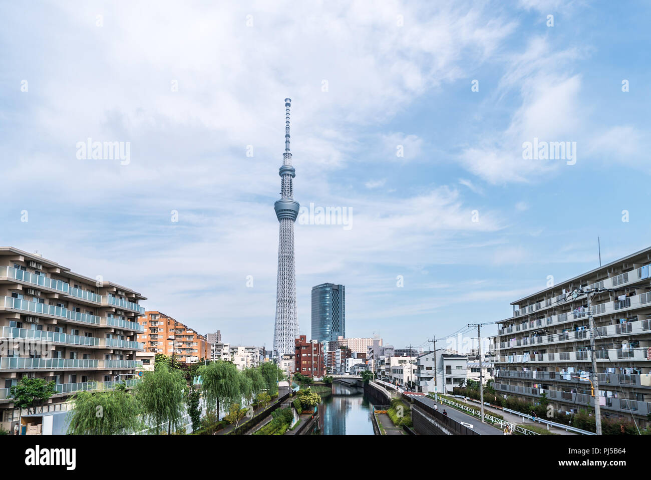 TOKYO, JAPAN - June 22, 2018: Tokyo Sky Tree, sunset and blue sky ...