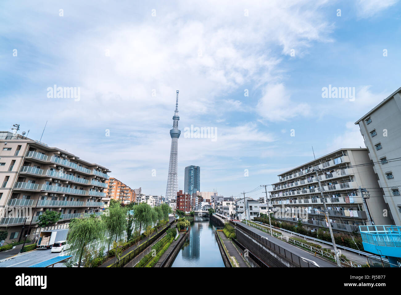 TOKYO, JAPAN - June 22, 2018: Tokyo Sky Tree, sunset and blue sky ...