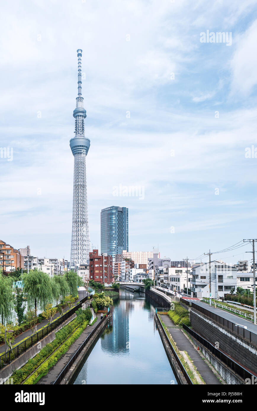 TOKYO, JAPAN - June 22, 2018: Tokyo Sky Tree, sunset and blue sky ...