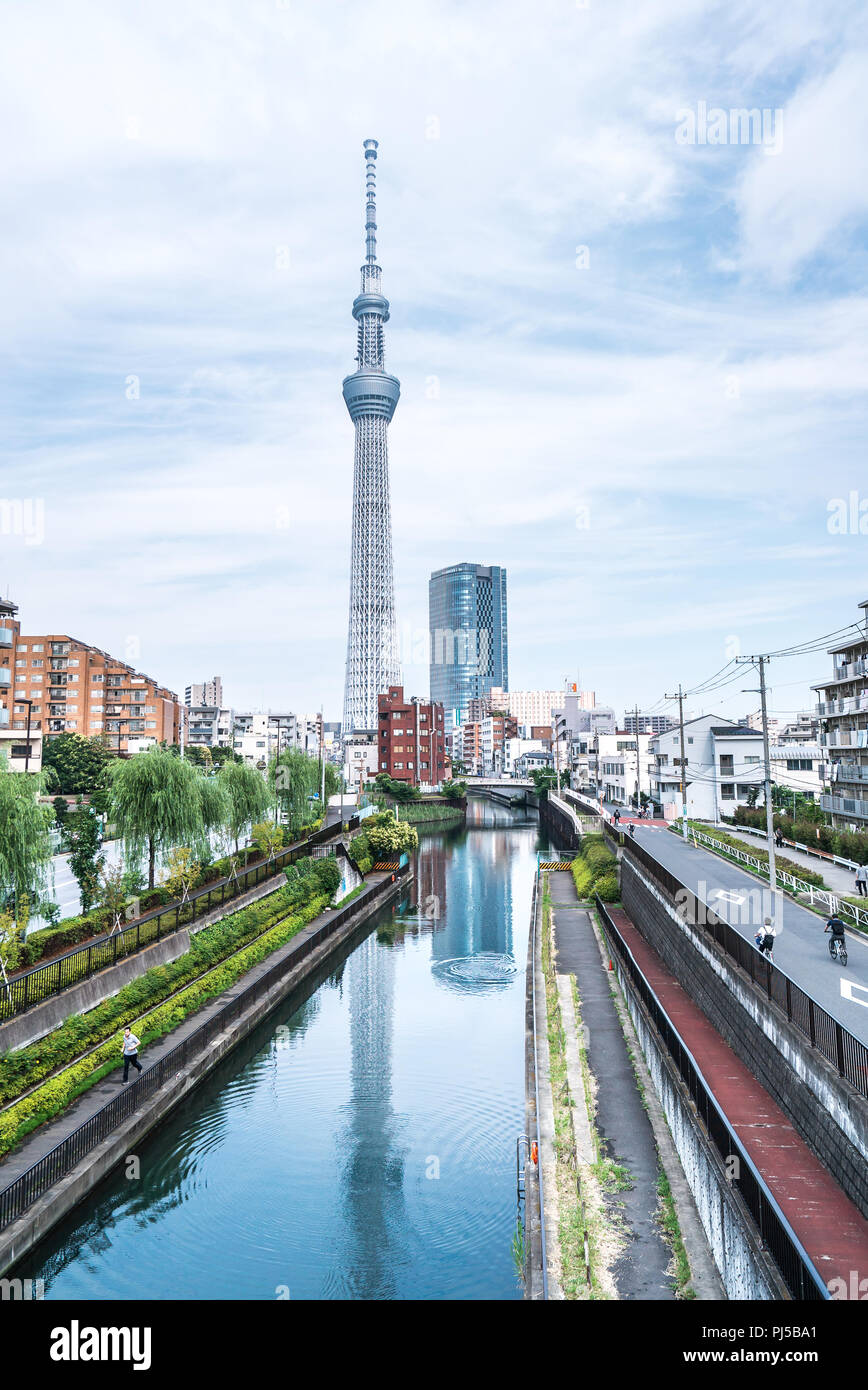 TOKYO, JAPAN - June 22, 2018: Tokyo Sky Tree, sunset and blue sky ...