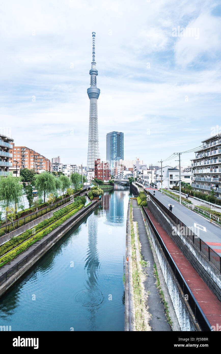TOKYO, JAPAN - June 22, 2018: Tokyo Sky Tree, sunset and blue sky ...