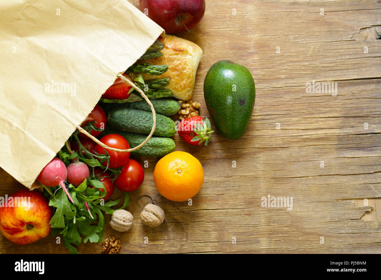 shopping package organic products - fruits and vegetables Stock Photo ...