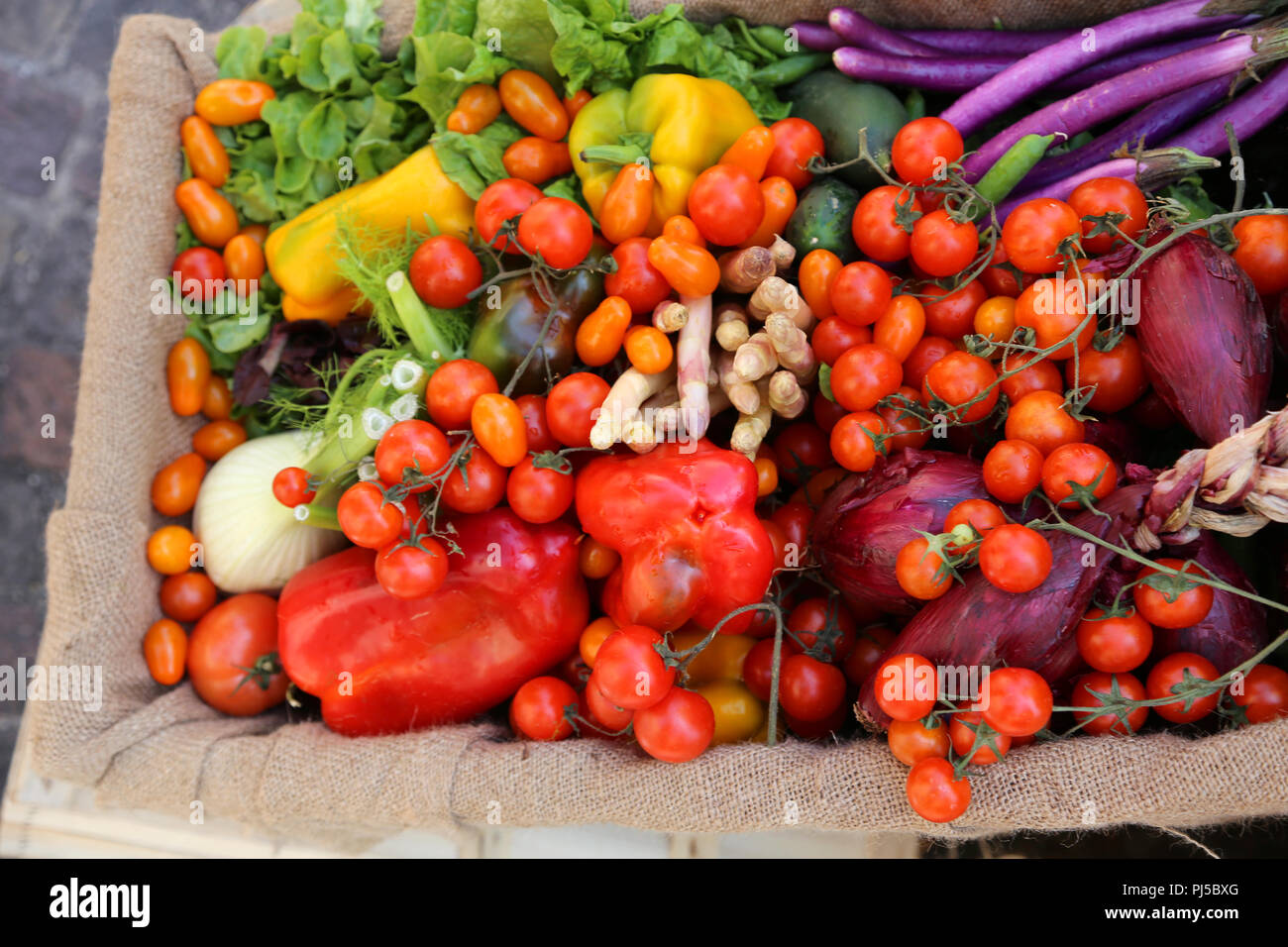 organic fresh fruits and vegetables in the box for sale at local market ...