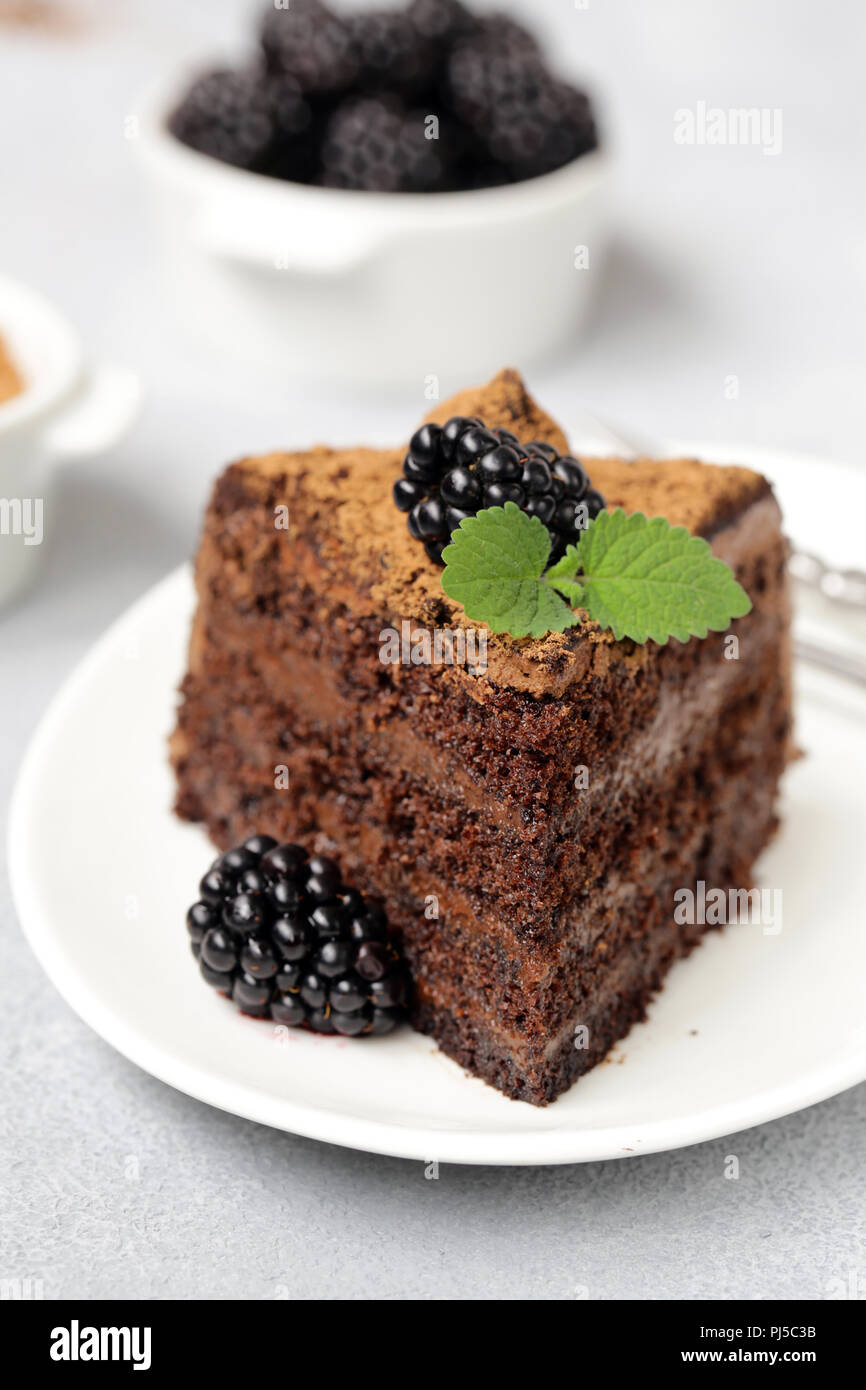 super chocolate truffle cake with black raspberries Stock Photo - Alamy