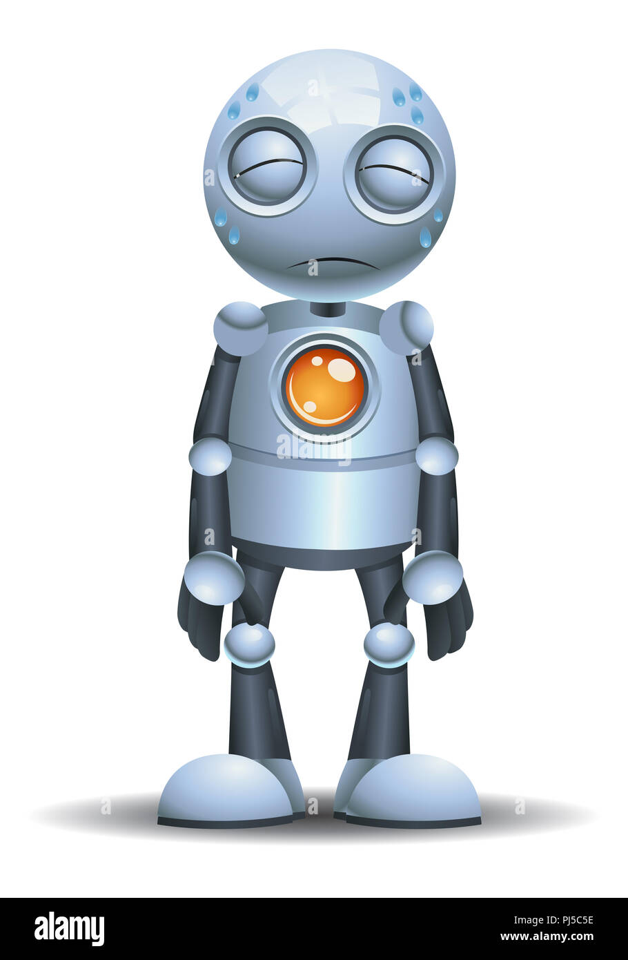 illustration of a little robot emotion in tired on isolated white ...