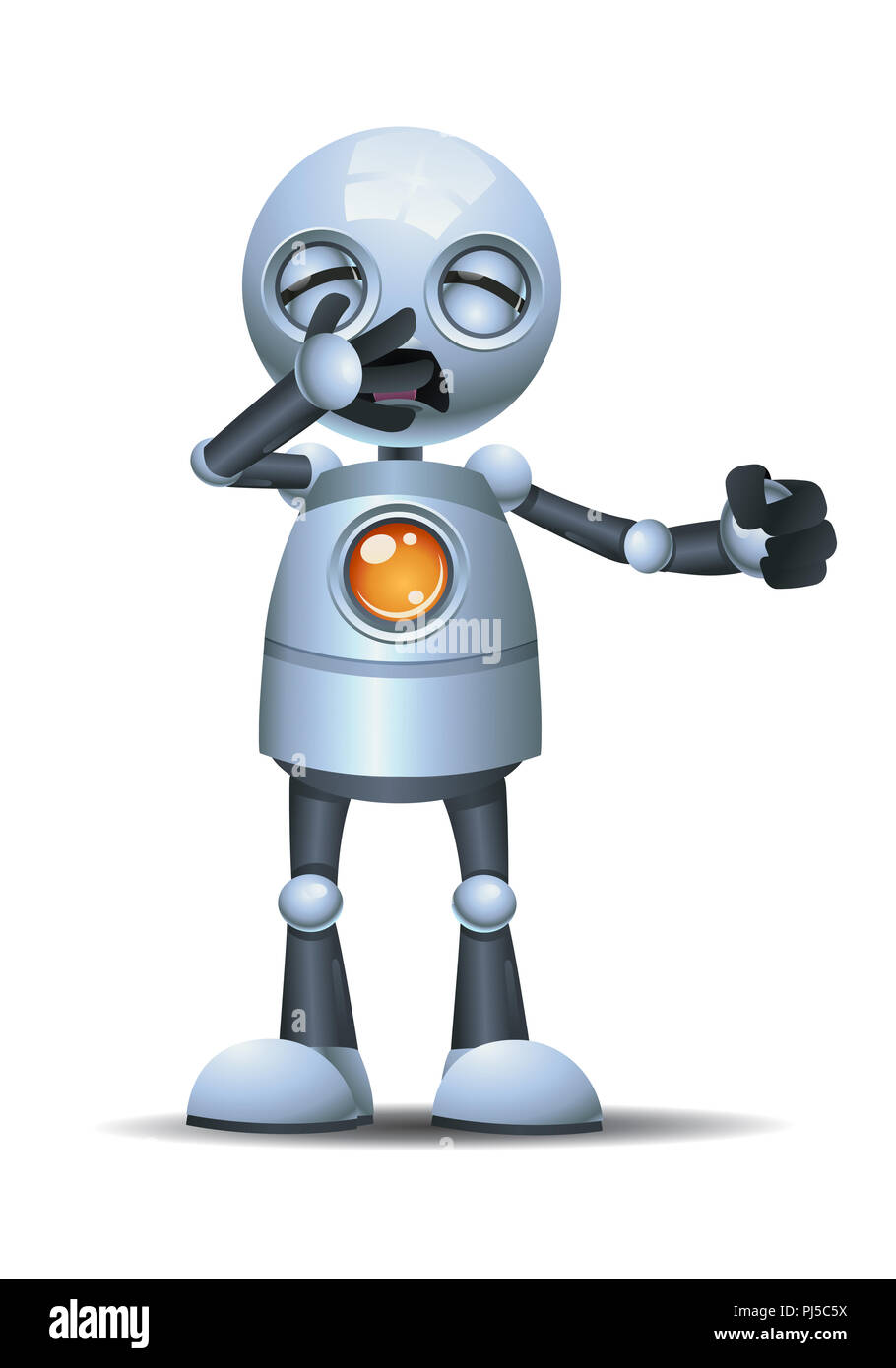illustration of a little robot emotion in yawn on isolated white ...