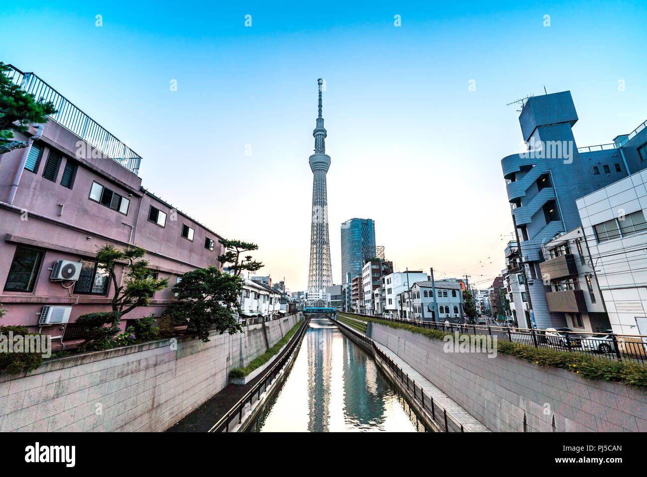 TOKYO, JAPAN - June 22, 2018: Tokyo Sky Tree, sunset and blue sky ...