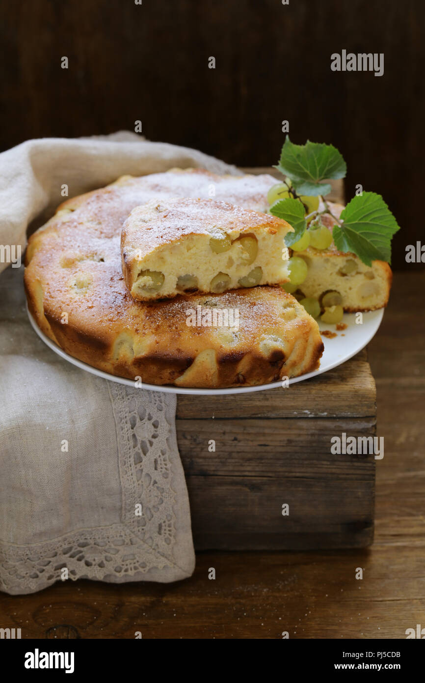 homemade pie cake biscuit with white fresh grapes Stock Photo - Alamy