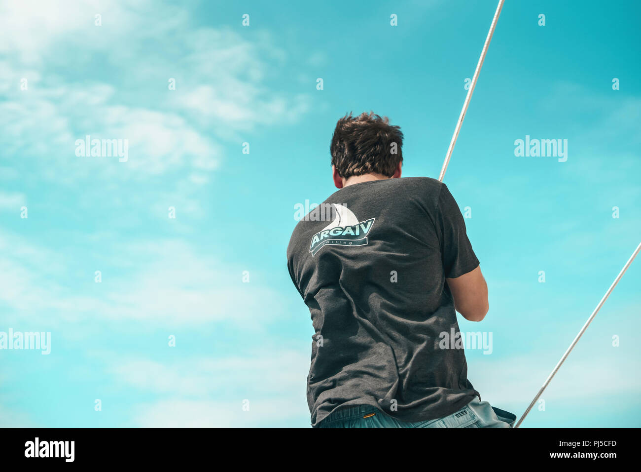 Sailing Boat action Stock Photo - Alamy