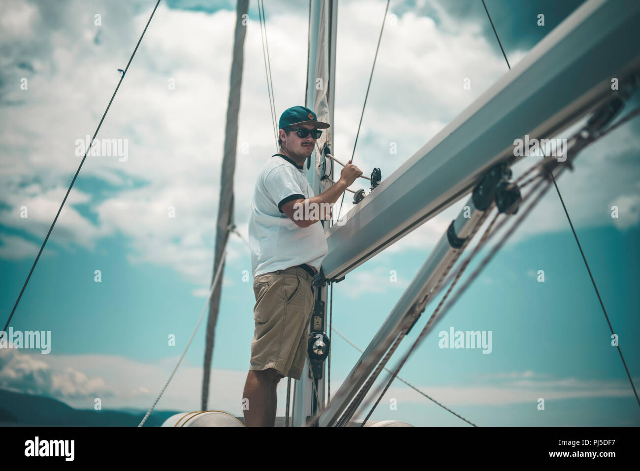Sailing Boat action Stock Photo - Alamy