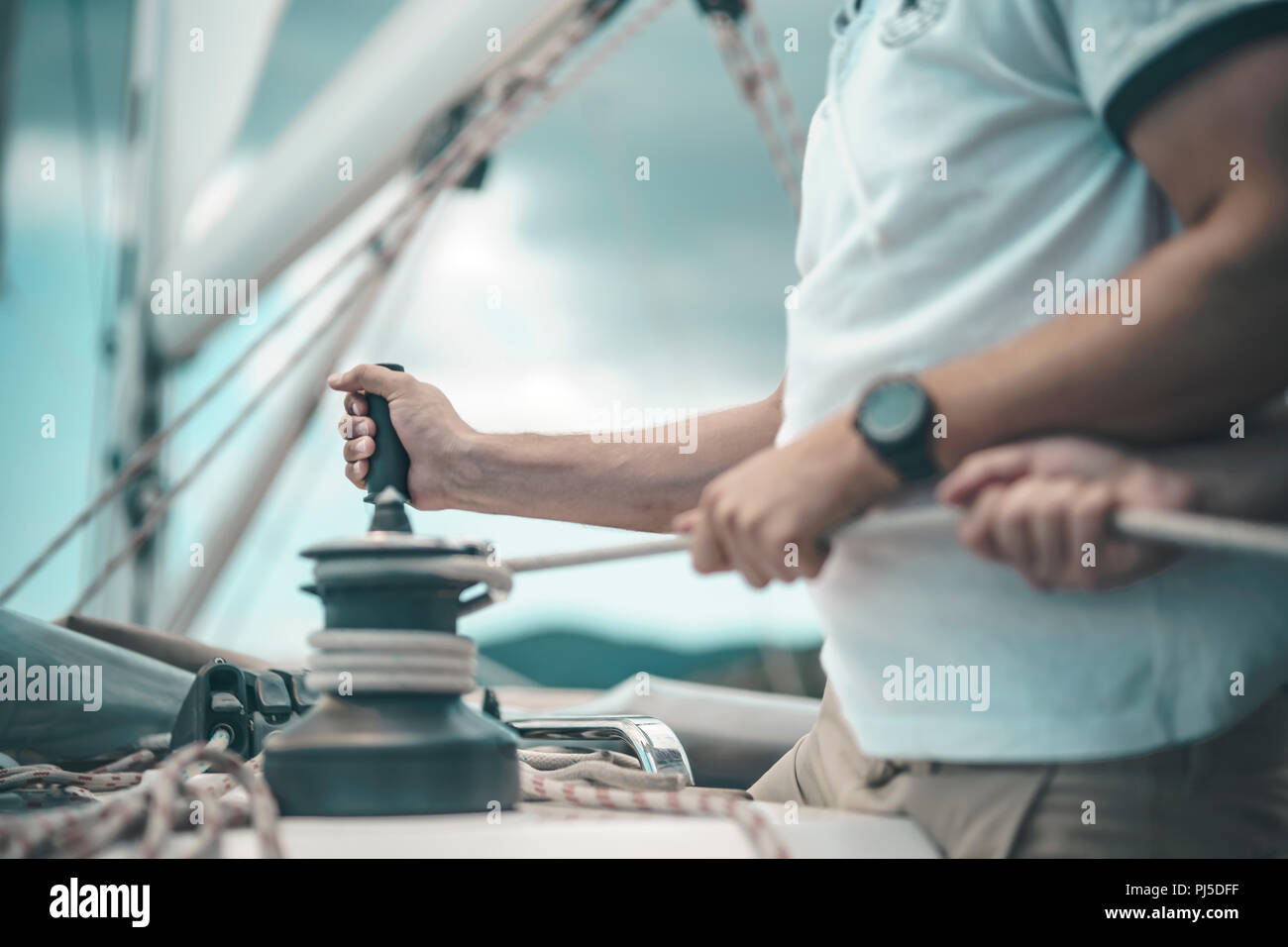 Sailing Boat action Stock Photo - Alamy