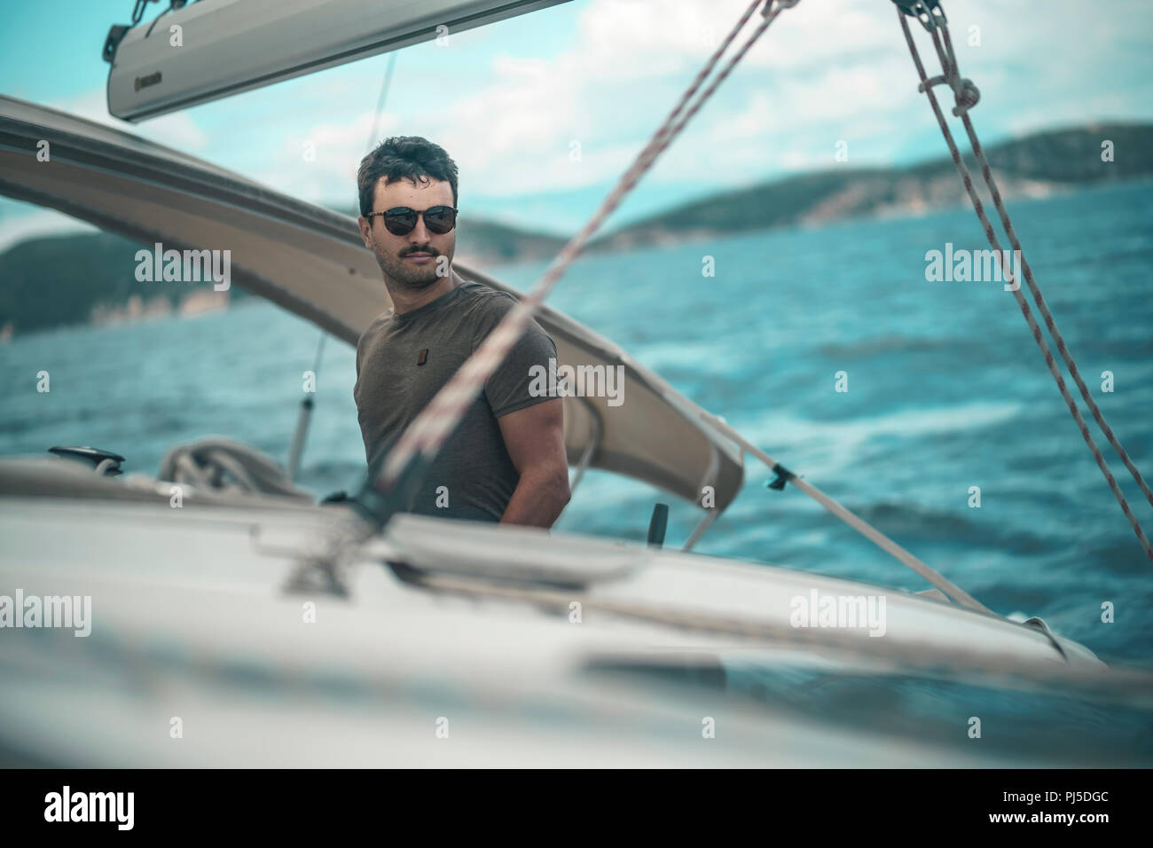 Sailing Boat action Stock Photo - Alamy