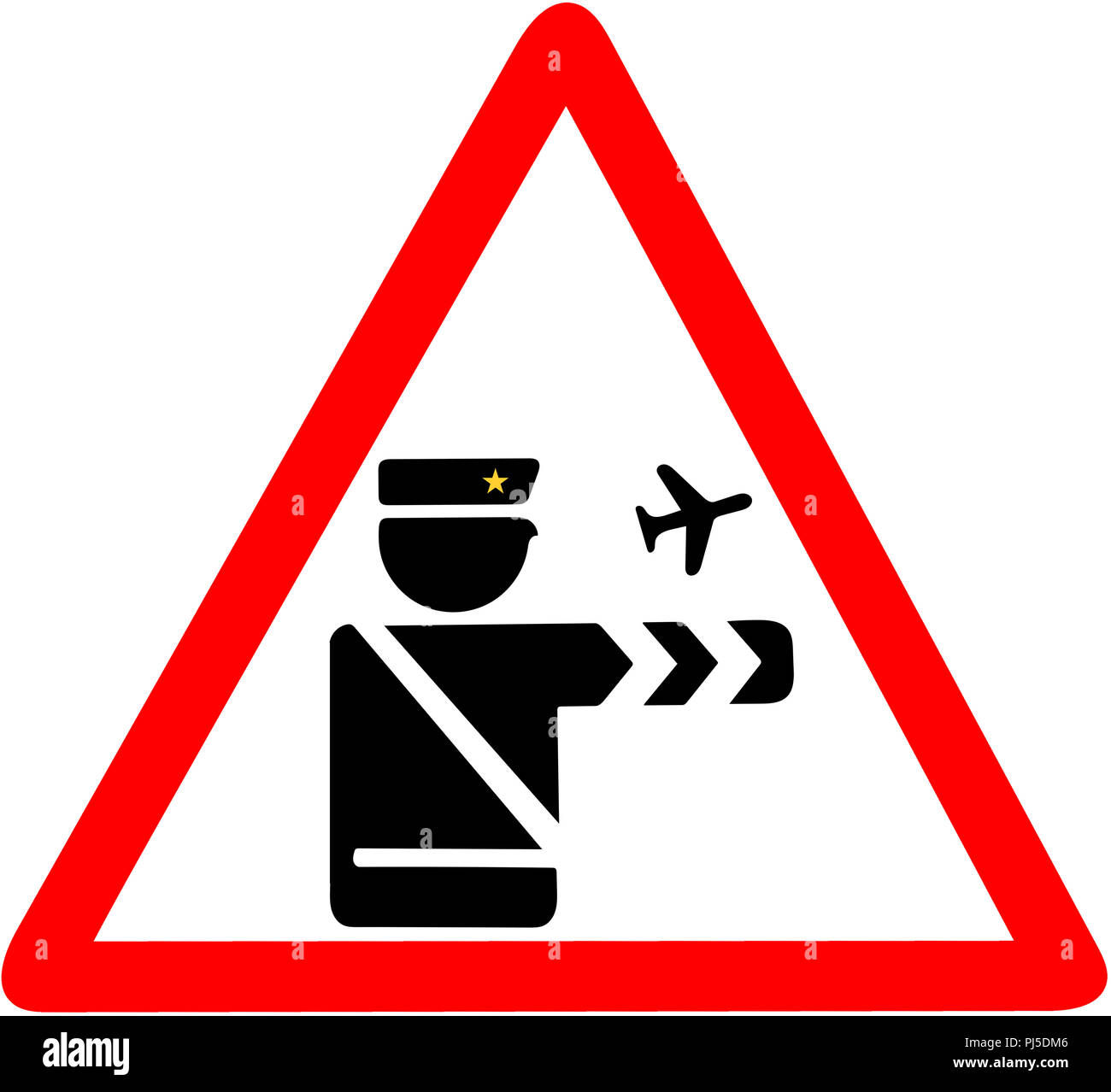 customs control in airport caution triangular red road sign isolated ...
