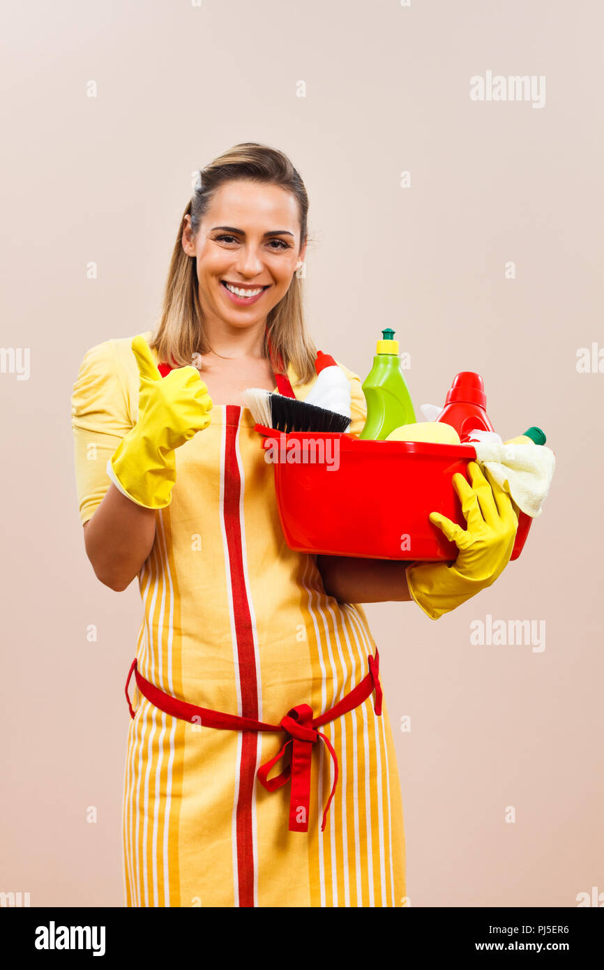 Thumbs up for cleaning Stock Photo - Alamy