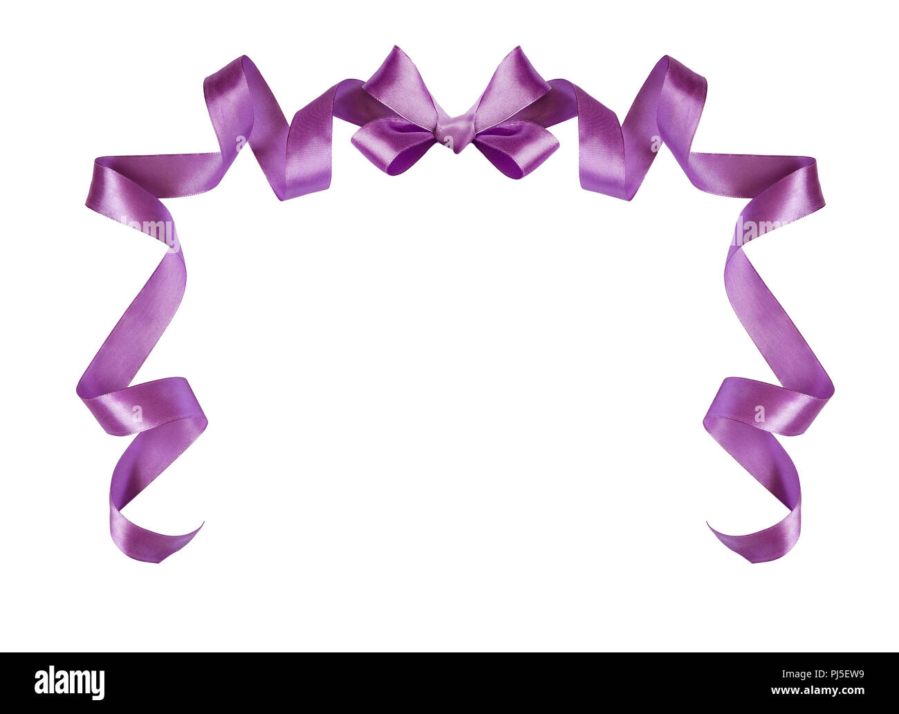 Twisted violet silk ribbons ana a bow isolated on white Stock Photo - Alamy