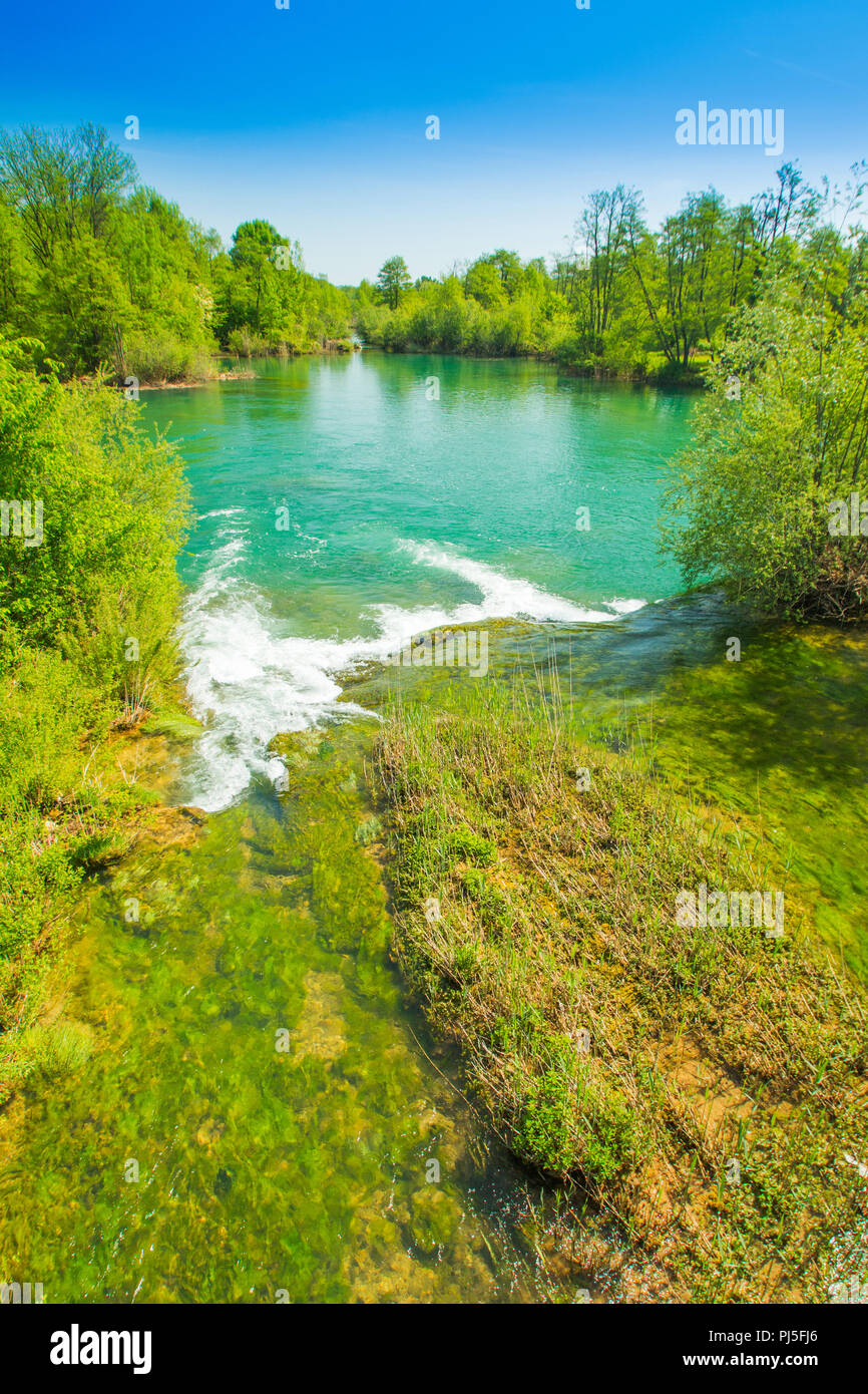 Beautiful countryside landscape and waterfall in village of Belavici on ...