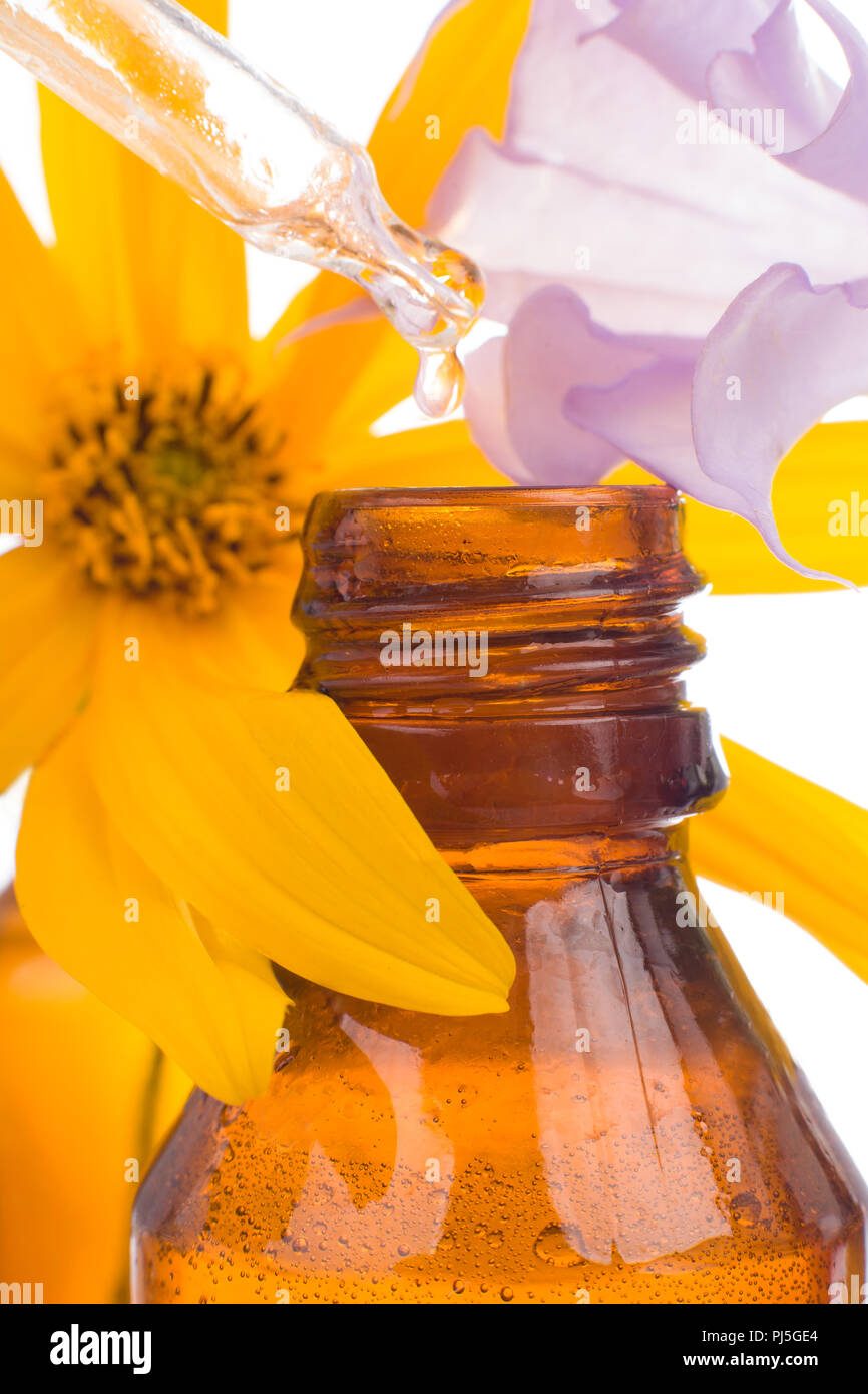 Drop falling from dropper of essential oil. Natural Remedies ...