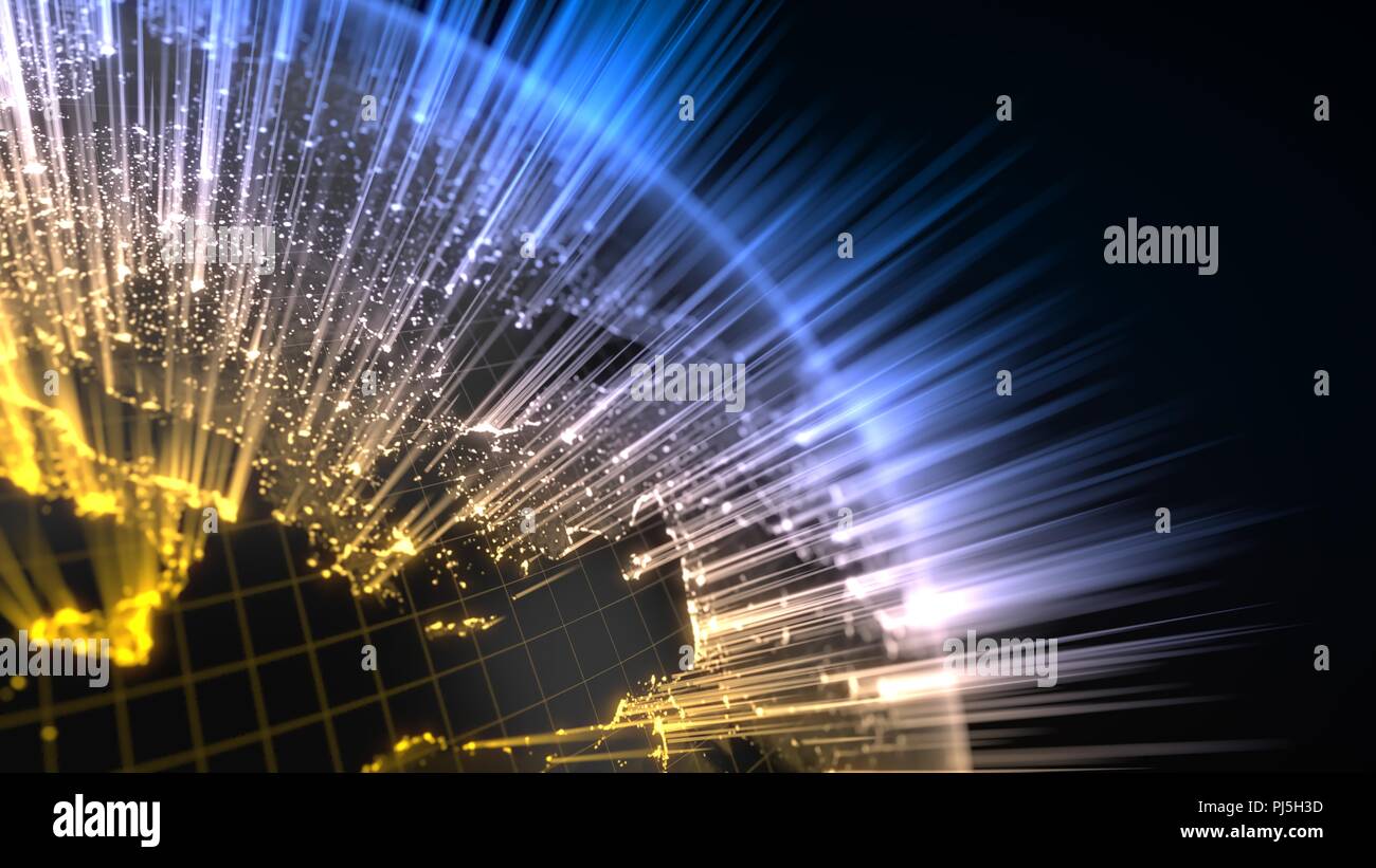 dark earth globe with glowing details and light rays. 3d illustration ...