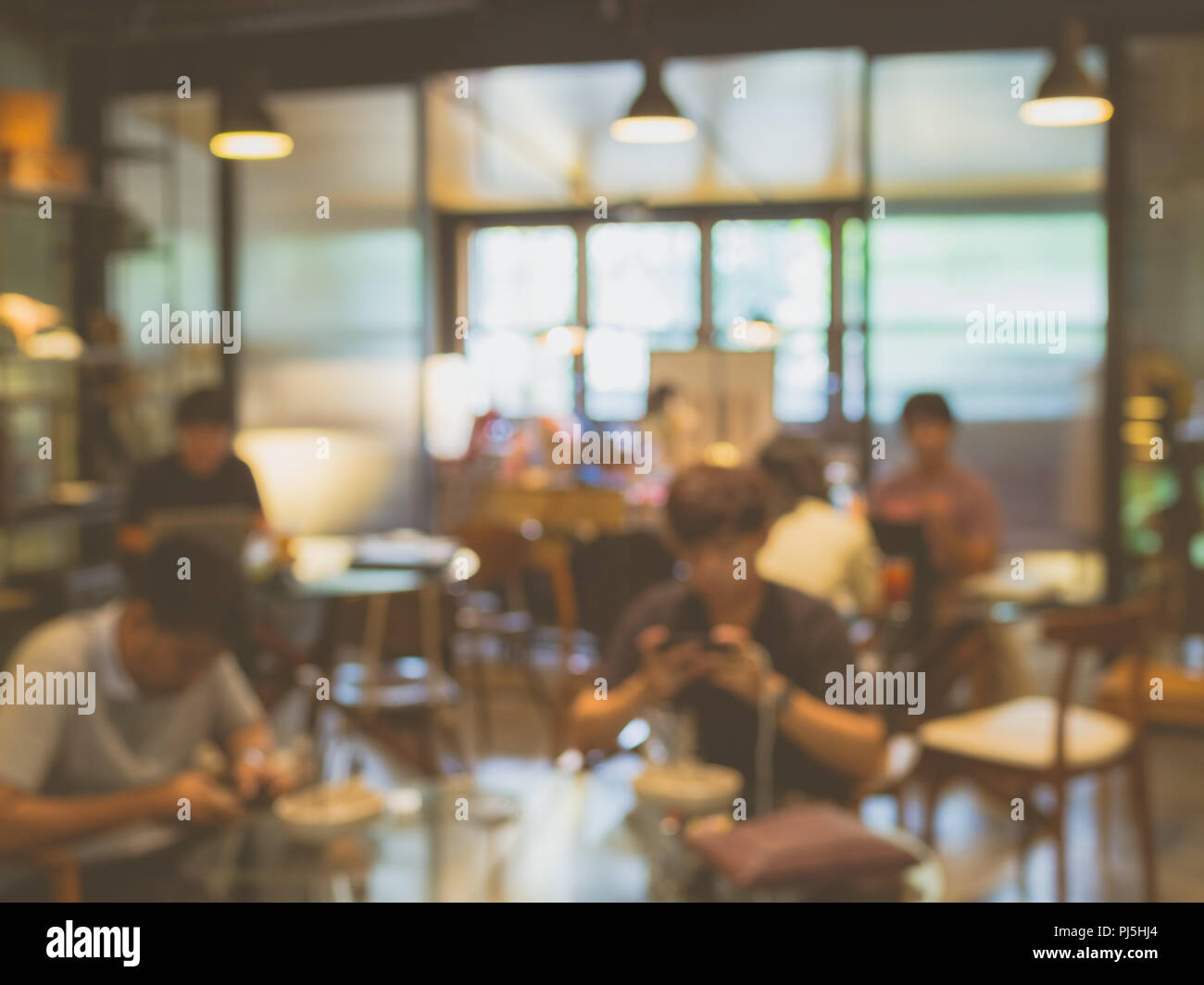 Blurred cafe background. Coffee shop blur background with bokeh vintage ...
