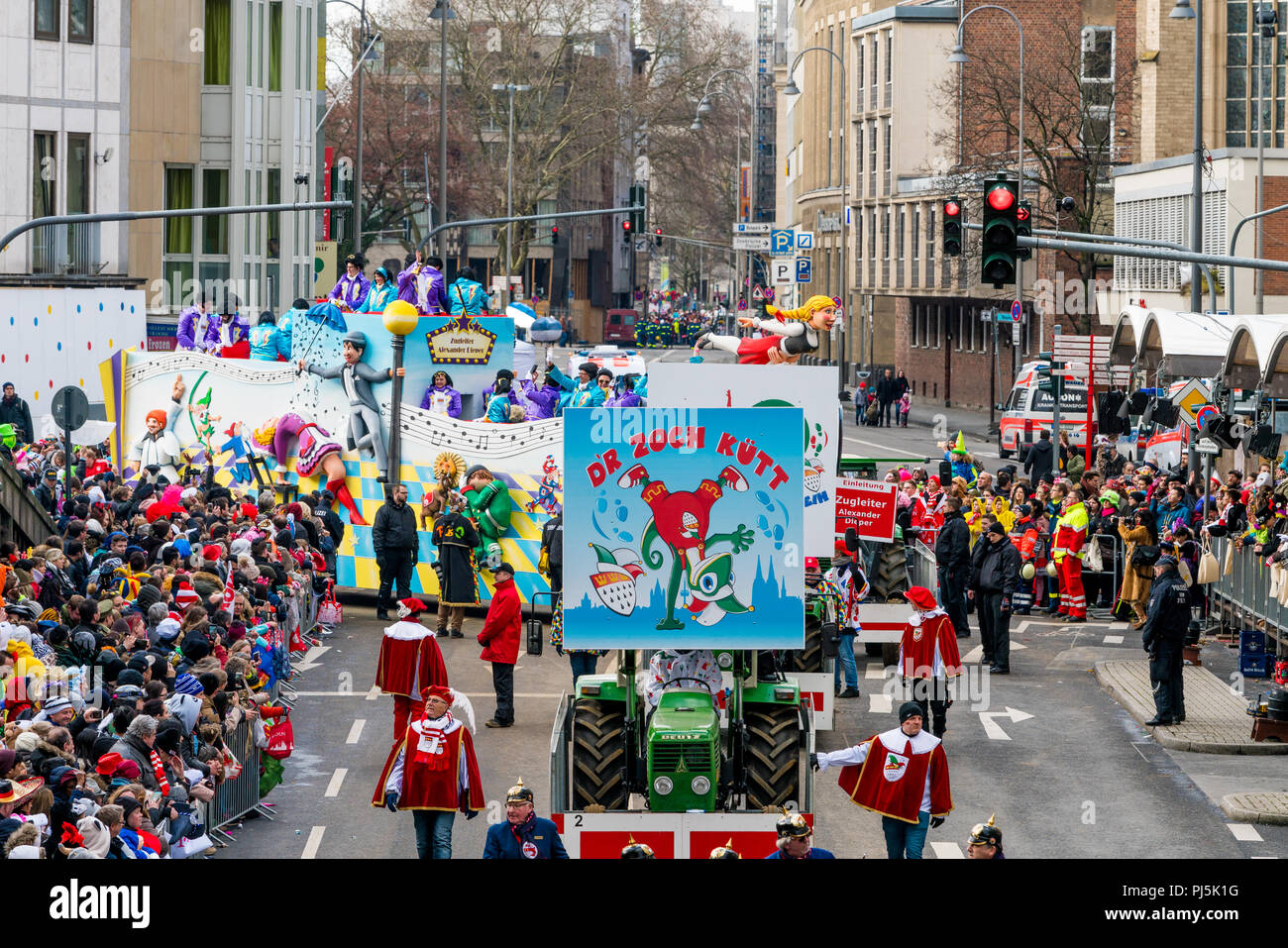 COLOGNE, GERMANY - FEBRUARY 12, 2018: people at the Carnival parade on ...