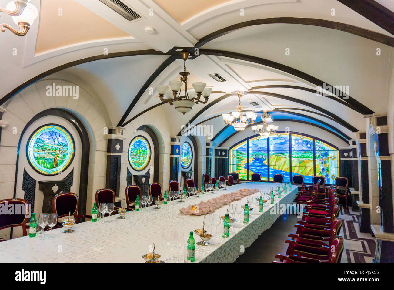 CRICOVA, MOLDOVA - JANUARY 01, 2015: Underground wine sampling hall ...