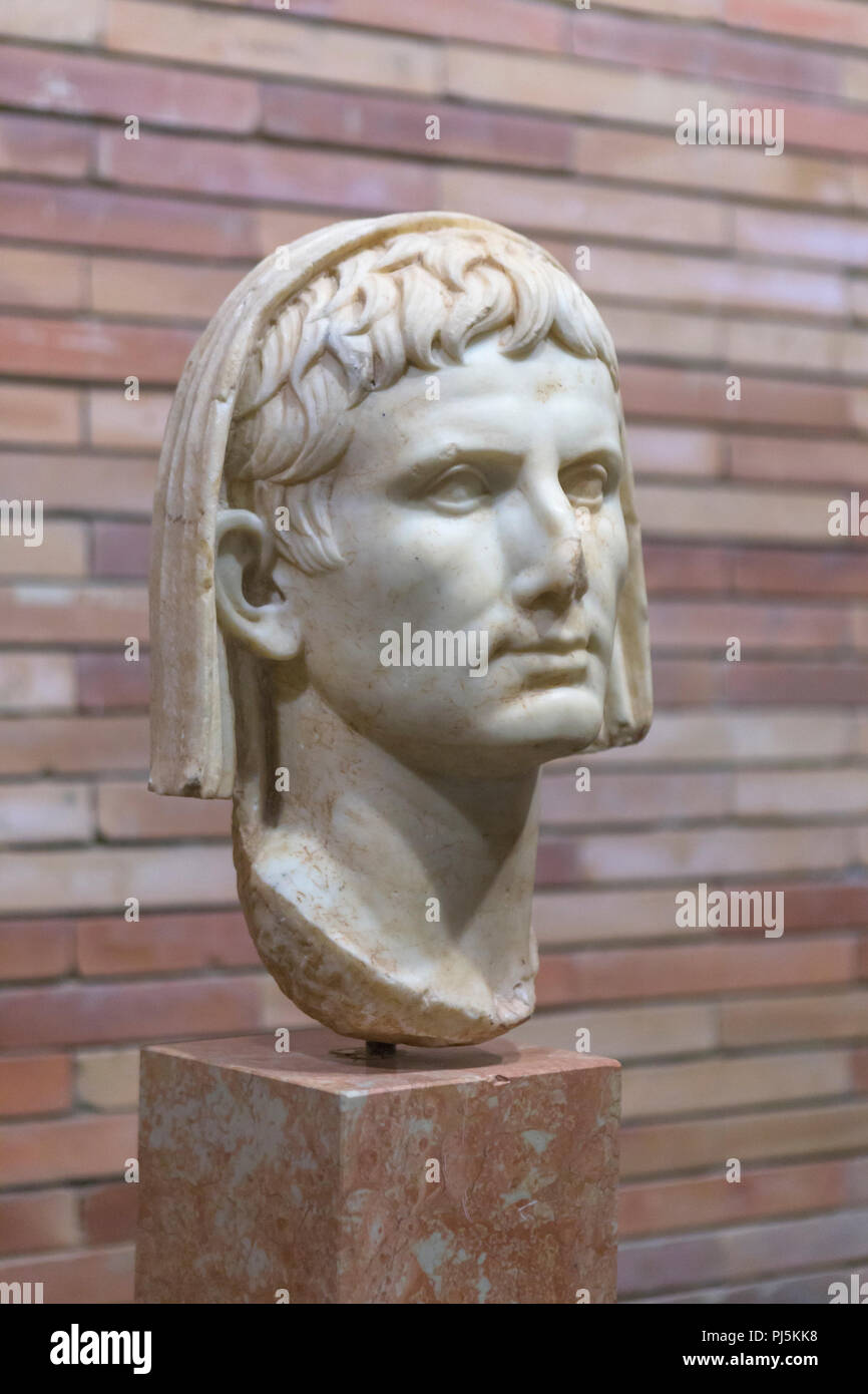 Antique sculpture, Roman theatre, Merida, Extremadura, Spain Stock ...