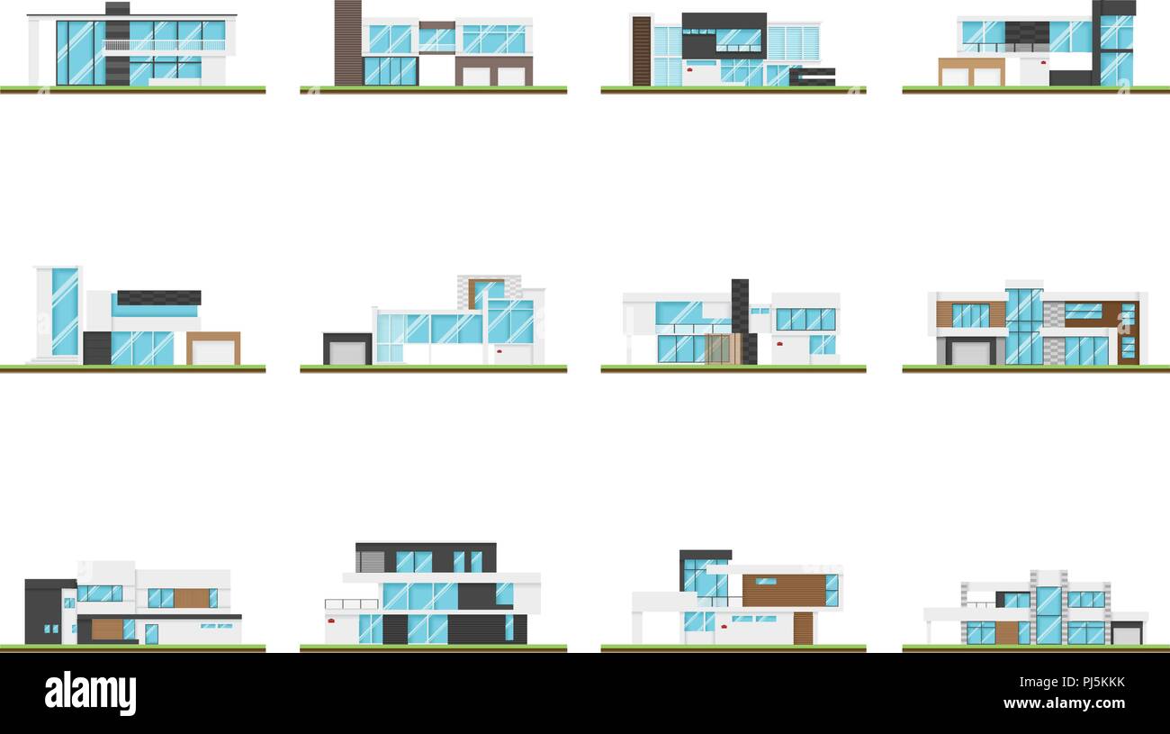 Set of twelve houses and modern houses design, Modern building and ...