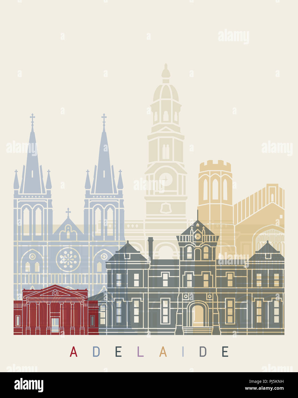 Adelaide V2 skyline poster in editable vector file Stock Photo - Alamy