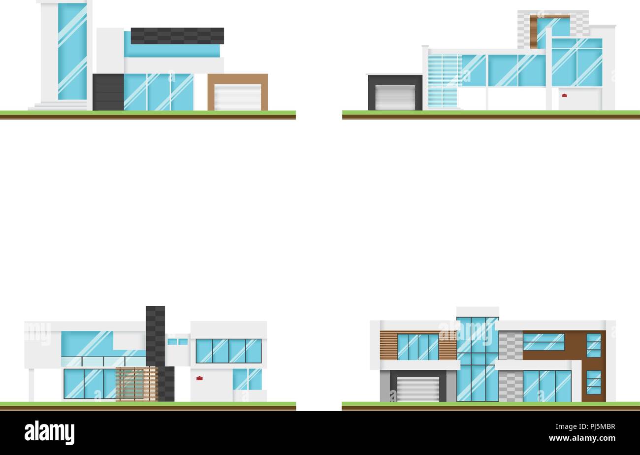 Set of four houses and modern houses design, Modern building and ...