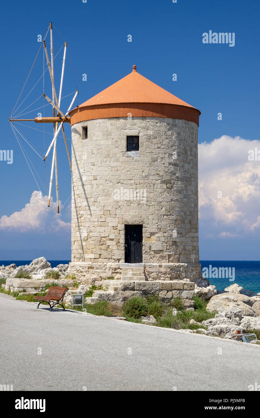 The Windmills of Mandraki Habor, Rhodes Greece Stock Photo - Alamy
