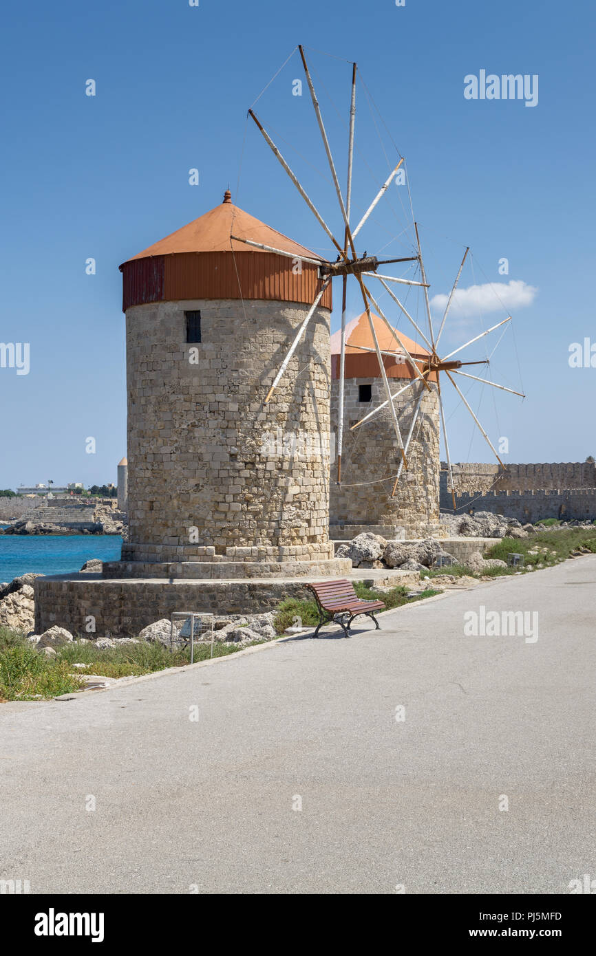 The Windmills of Mandraki Habor, Rhodes Greece Stock Photo - Alamy
