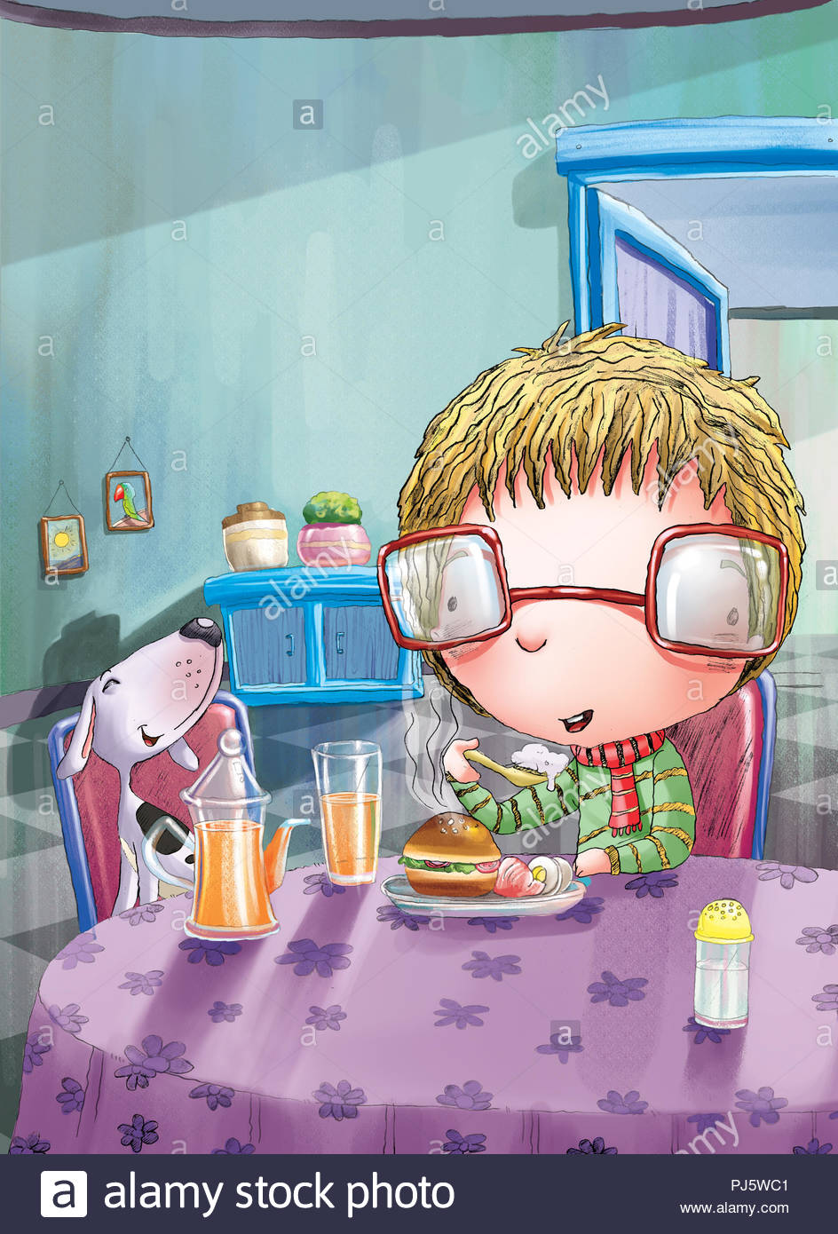 Boy Breakfast Cartoon Illustration Stock Photos & Boy Breakfast Cartoon ...