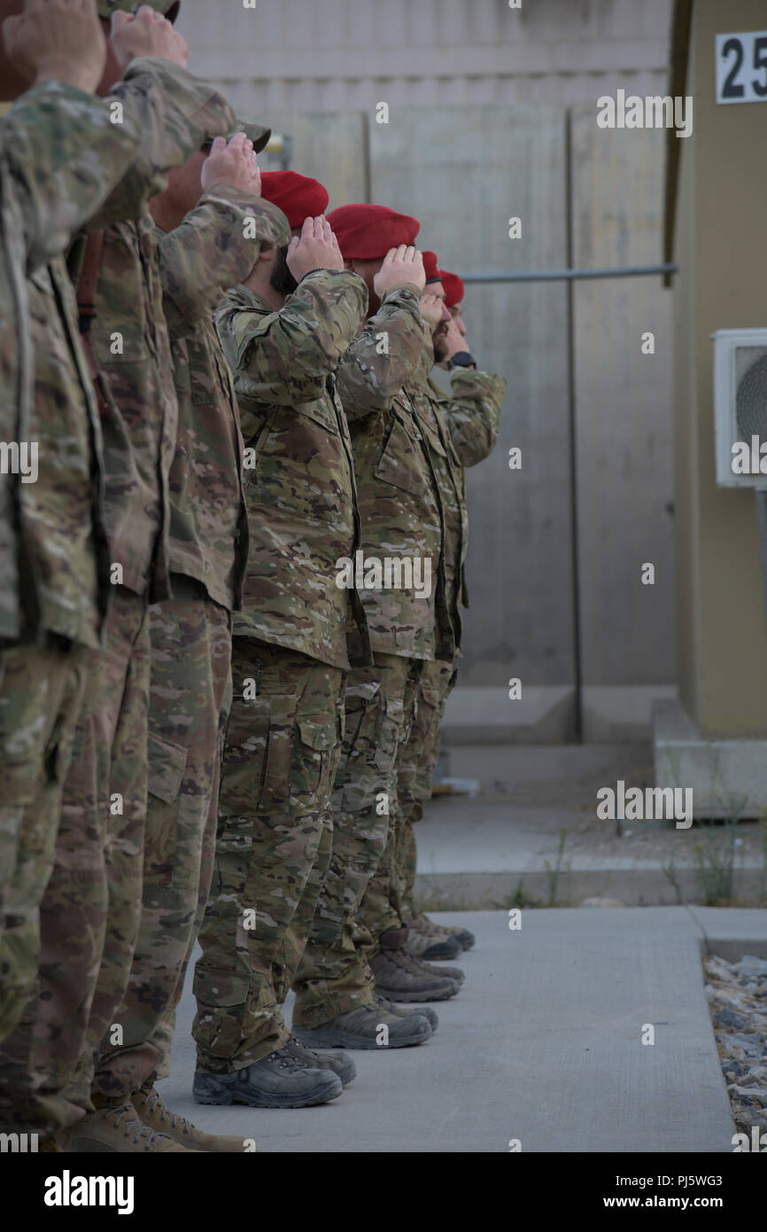 BAGRAM AIRFIELD, Afghanistan (August 28, 2018) -- Airmen salute during ...