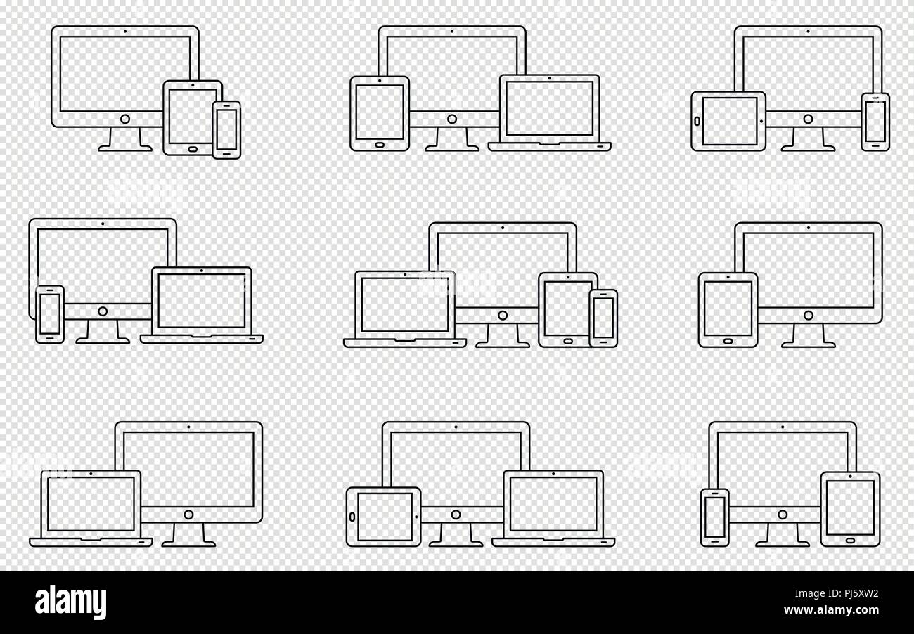 Vector set of outline device icons. Monitor, laptop, tablet pc and ... Vector set of outline device icons. Monitor, laptop, tablet pc and ...