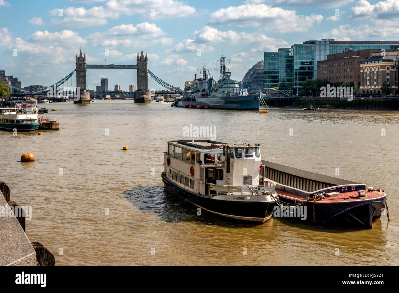 View from London Bridge towards Tower Bridge in London Stock Photo - Alamy
