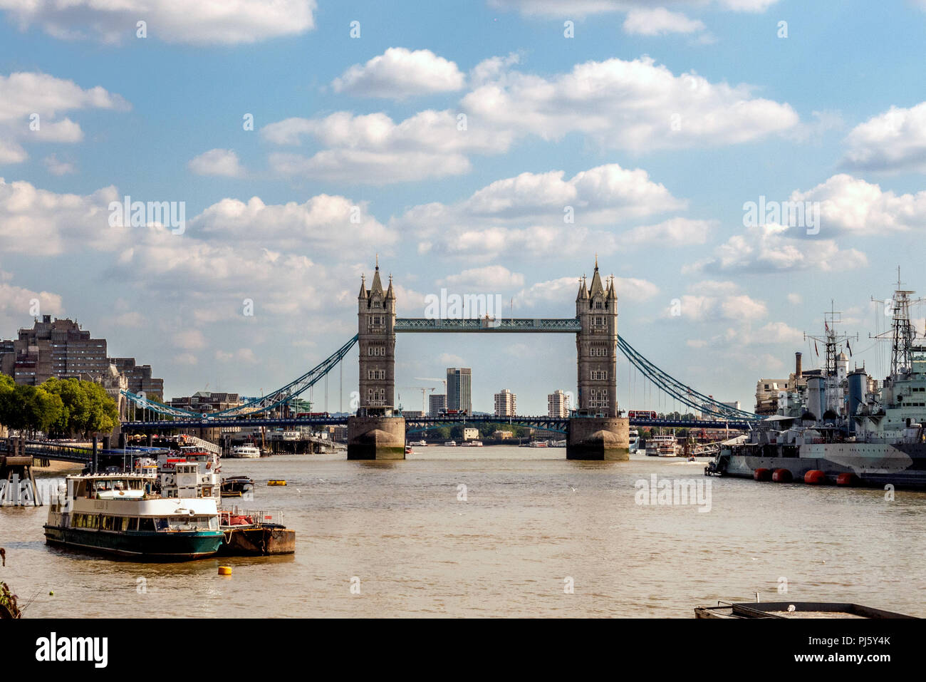 View from London Bridge towards Tower Bridge in London Stock Photo - Alamy
