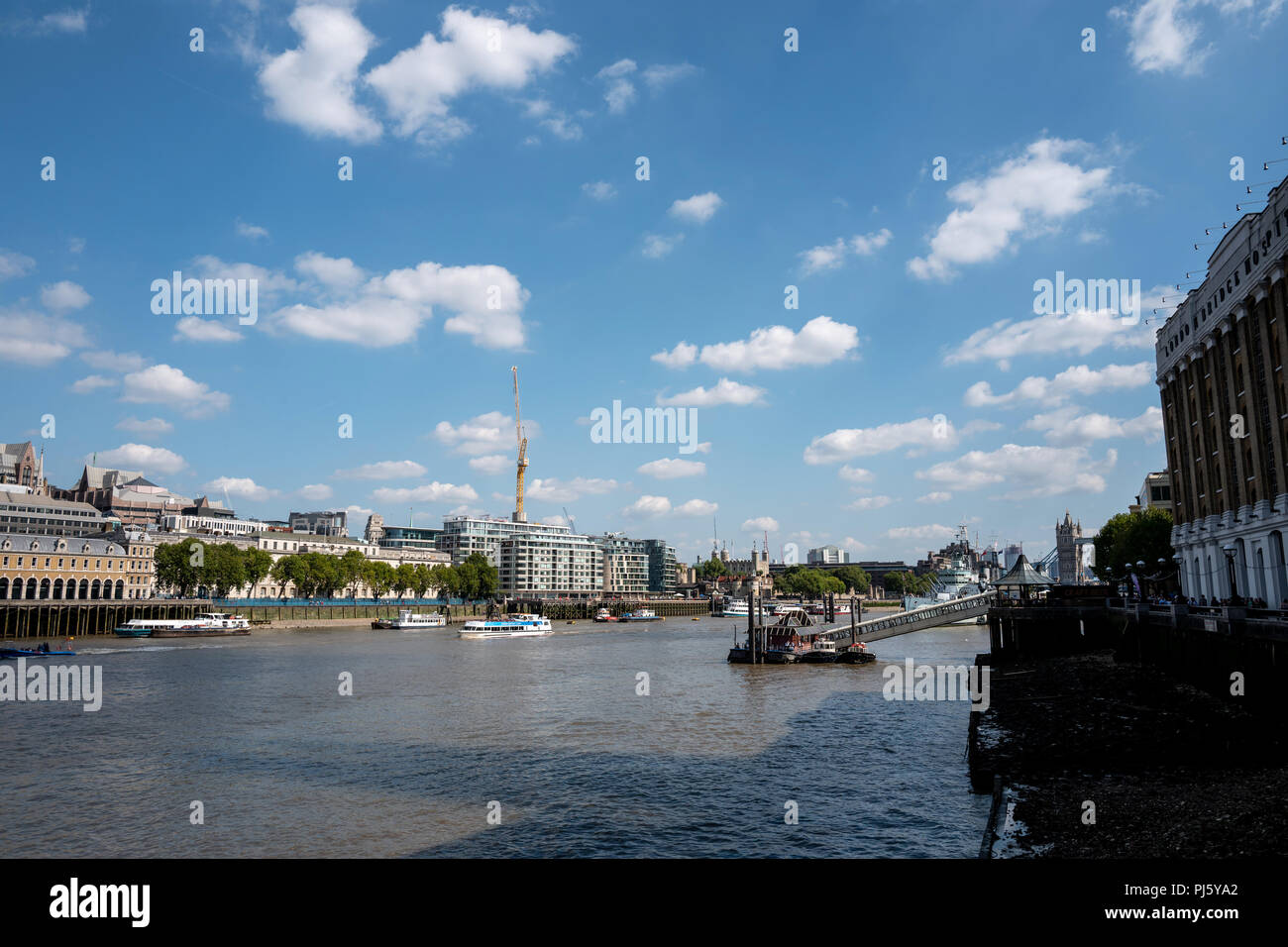 View from London Bridge towards Tower Bridge in London Stock Photo - Alamy