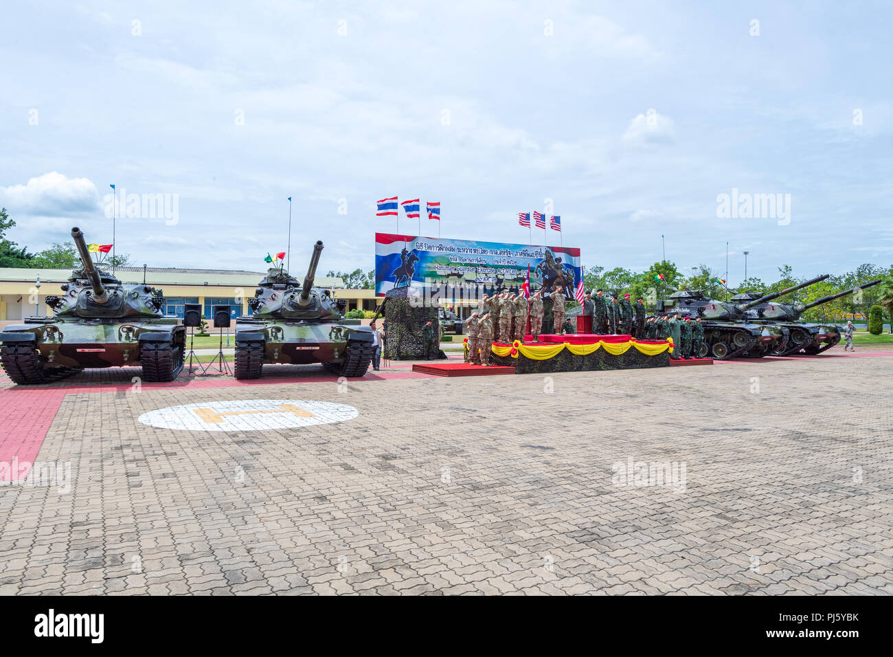 Soldiers salute during the closing ceremony of Hanuman Guardian 2018 ...
