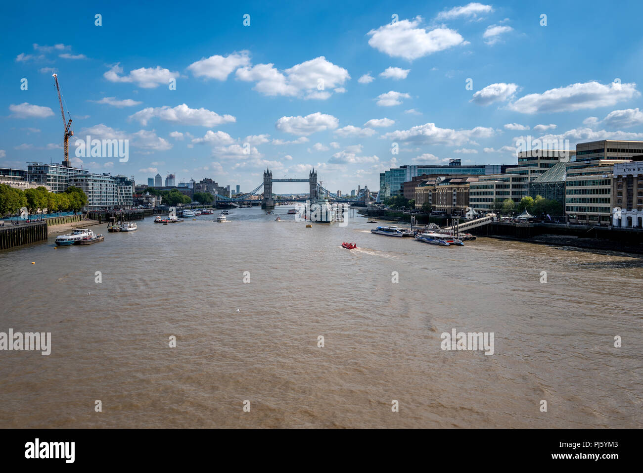 View from London Bridge towards Tower Bridge in London Stock Photo - Alamy