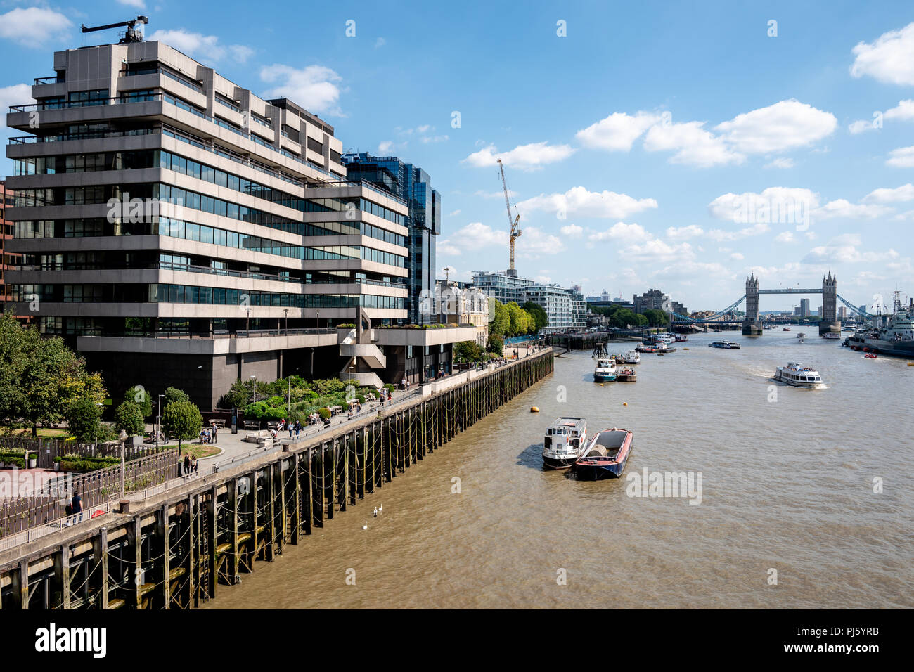 View from London Bridge towards Tower Bridge in London Stock Photo - Alamy