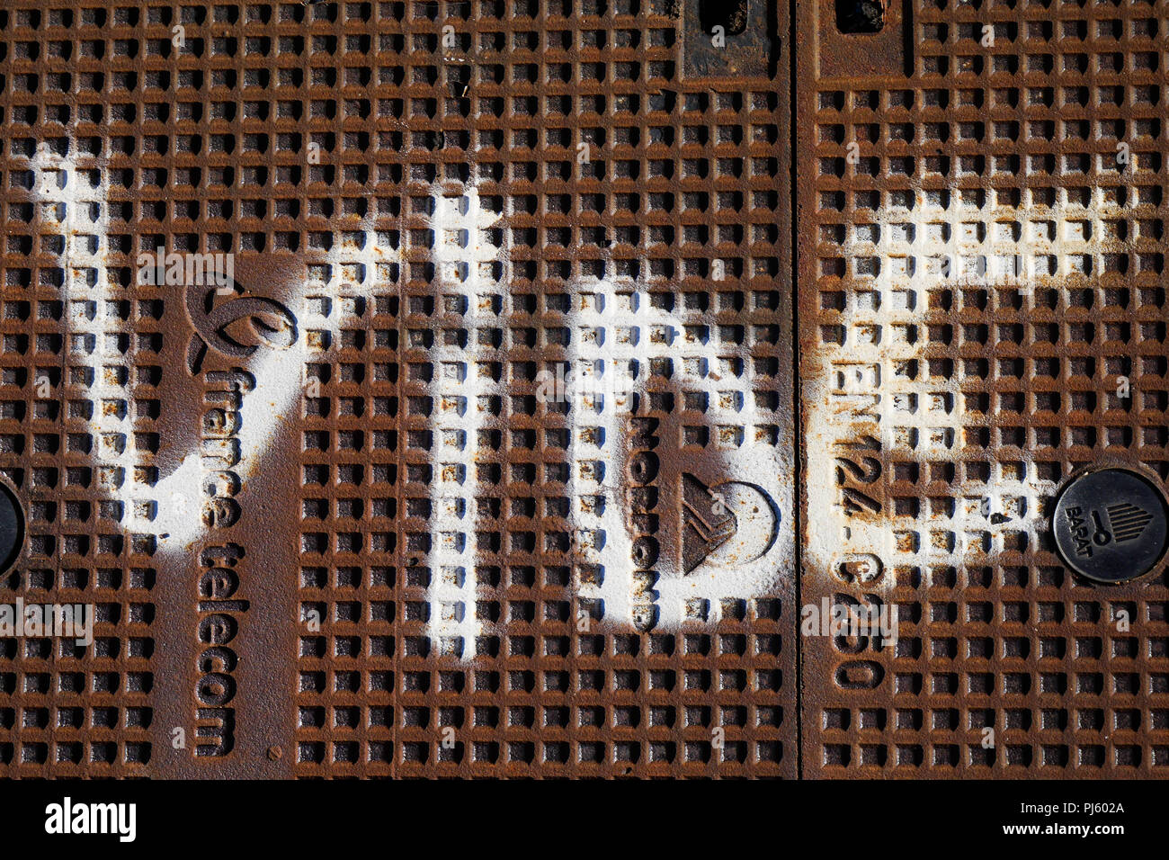 The word "Empty" is written on a manhole cover, Lyon, France Stock ...