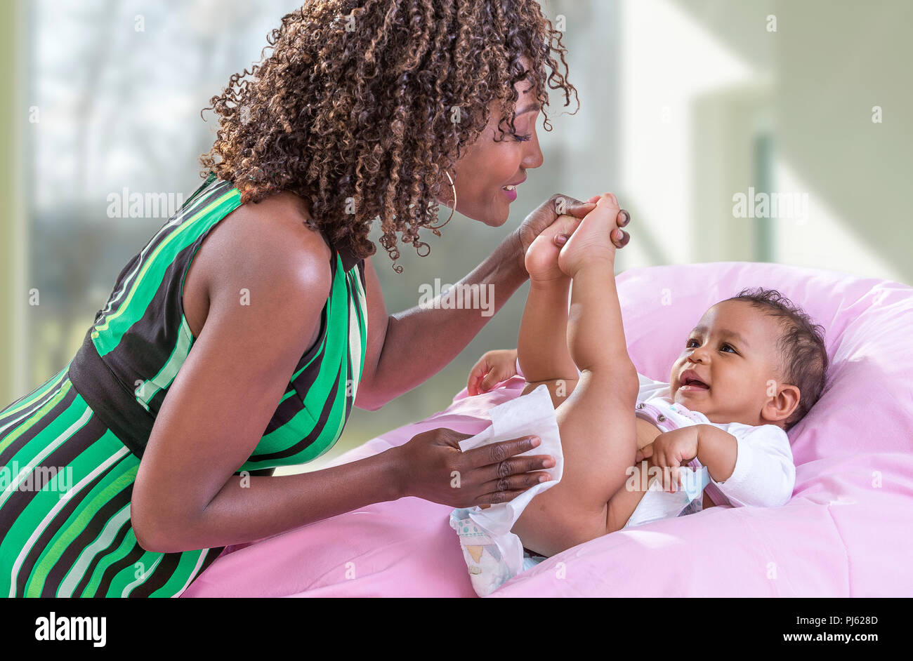 Hygiene Child. Side view portrait of a happy Afrriican, American ...
