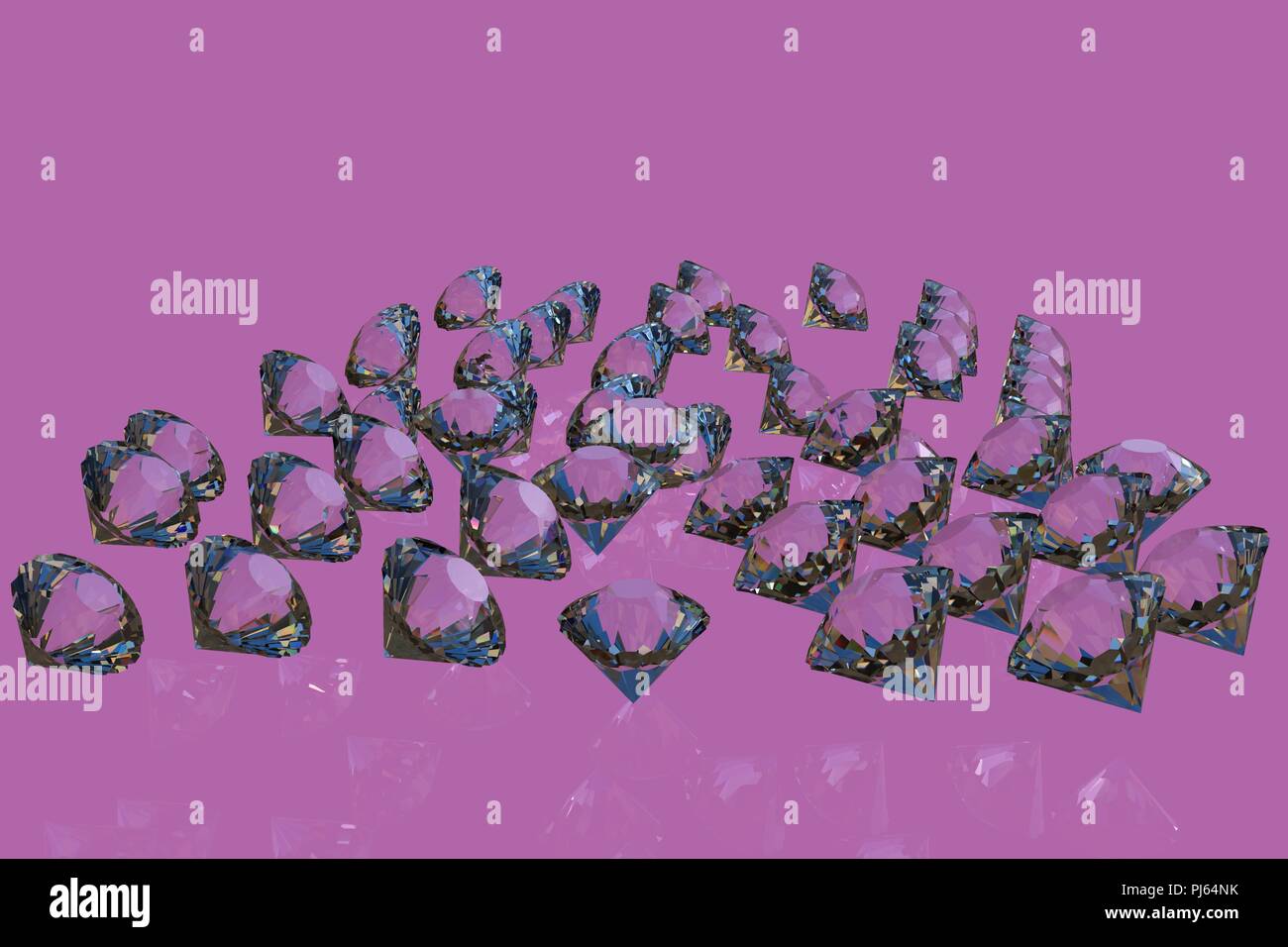 Collection of blue diamond. 3D diamonds render on a purple background ...