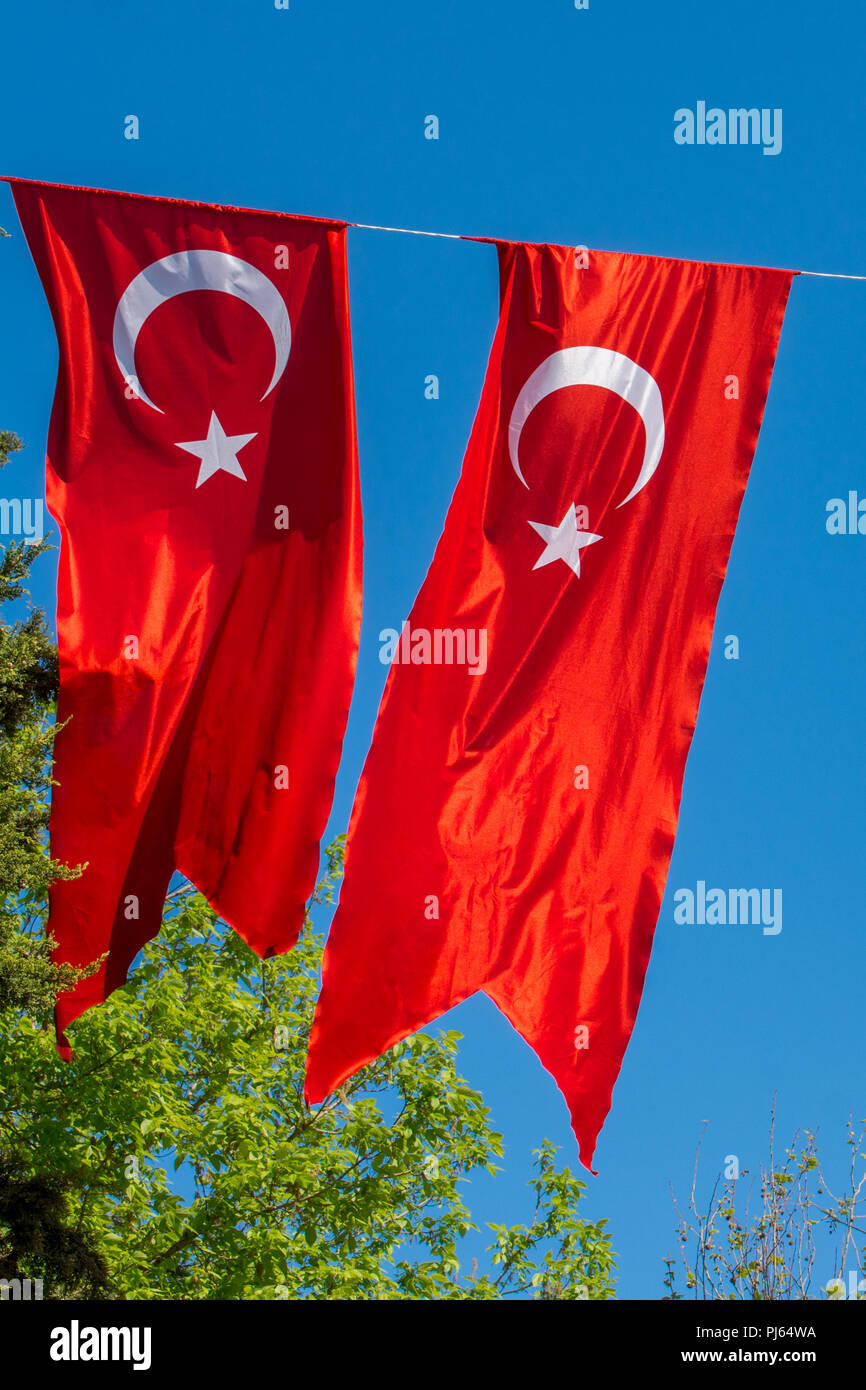 Turkish national flag hang in view in open air Stock Photo - Alamy