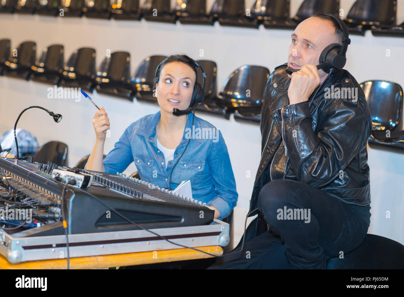sound engineer works with mixing console during performance Stock Photo ...