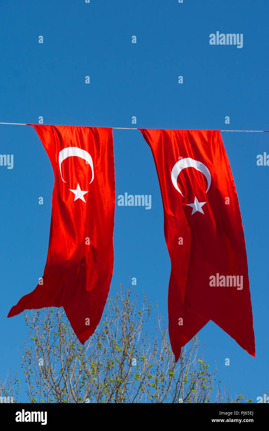 Turkish national flag hang in view in open air Stock Photo - Alamy