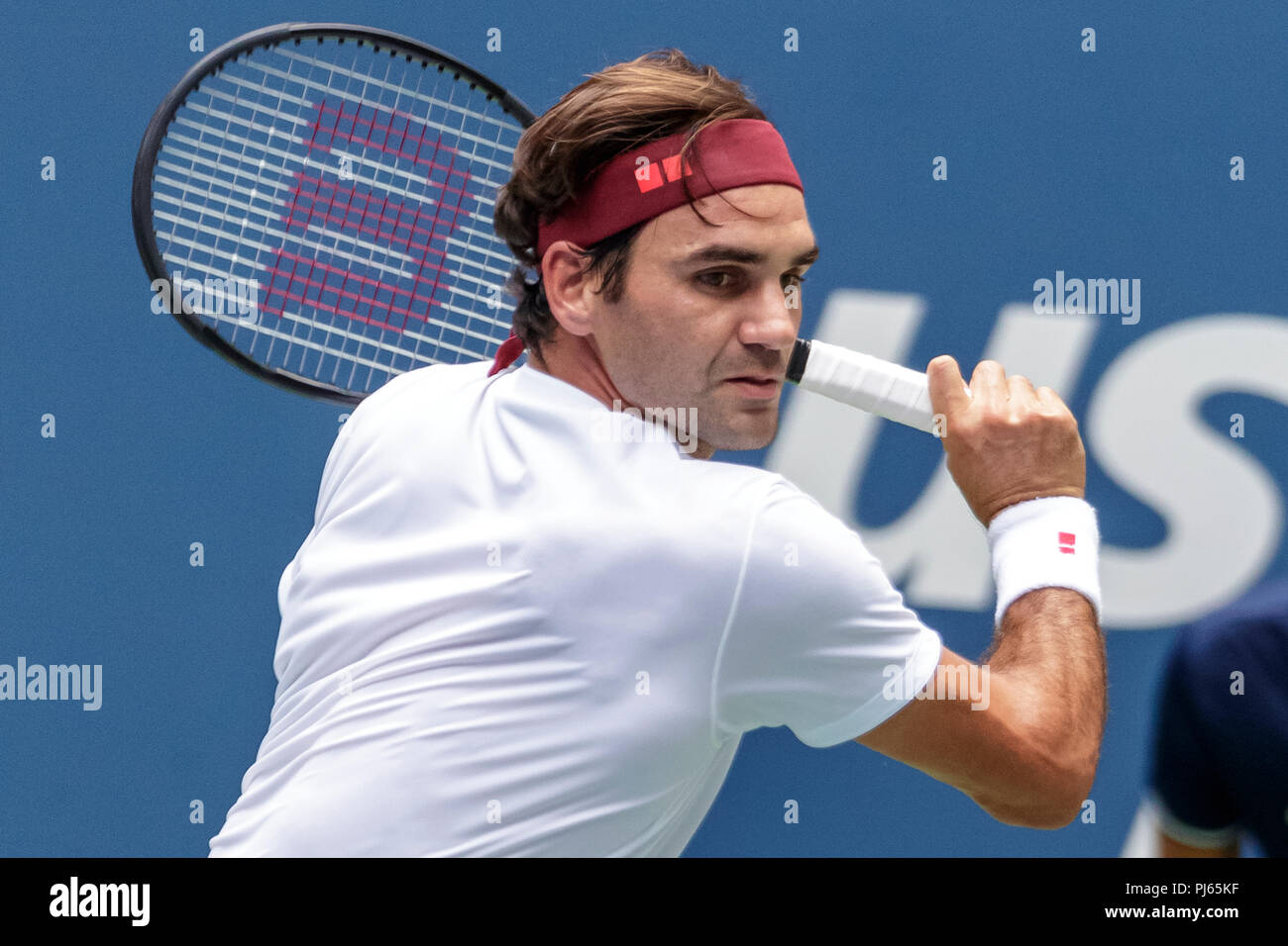 Roger Federer (SUI) competing at the 2018 US Open Tennis Stock Photo ...