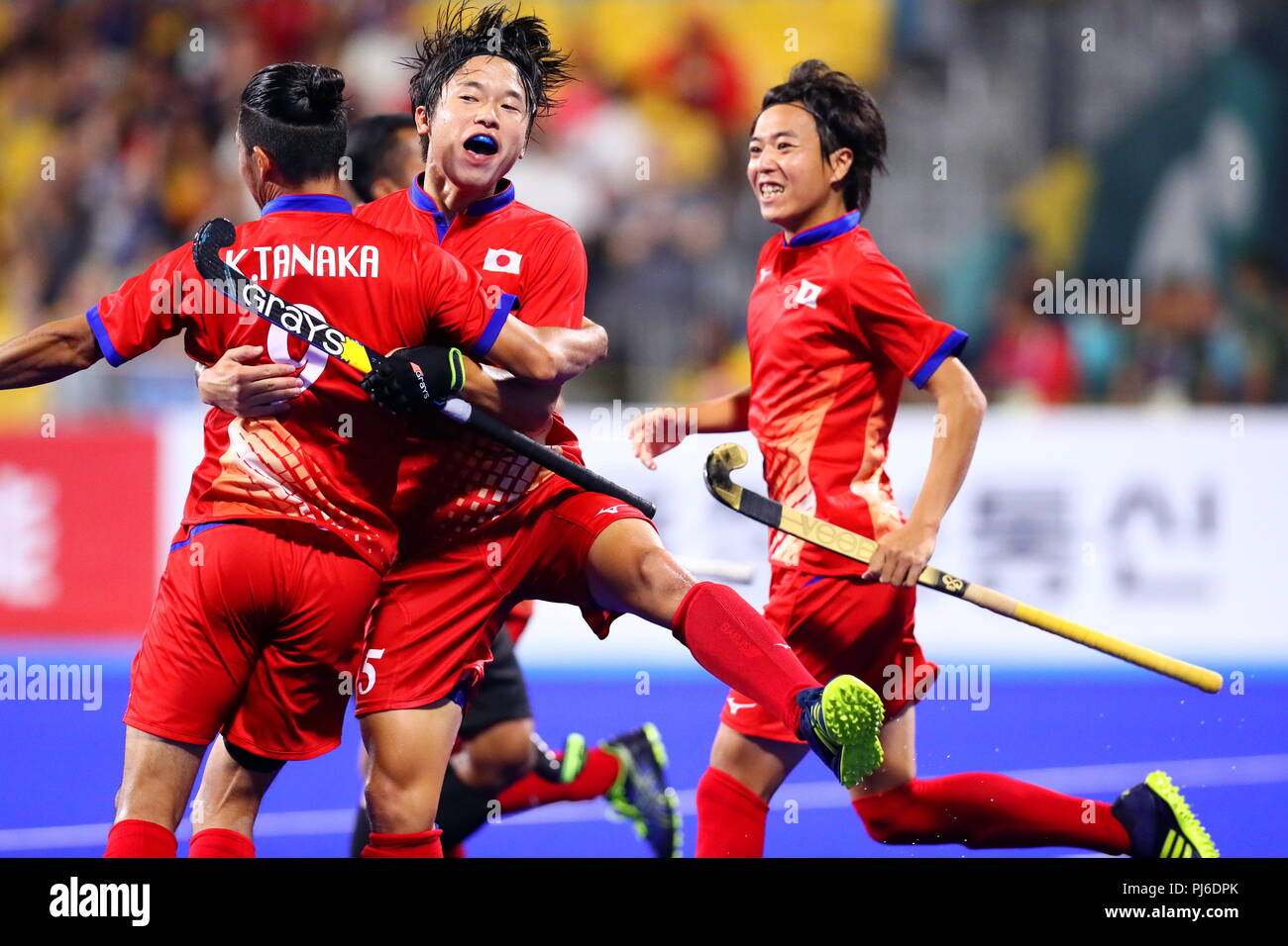 Jakarta, Indonesia. 1st Sep, 2018. (L-R) Kenta Tanaka, Seren Tanaka, Kazuma Murata (JPN) Hockey ...