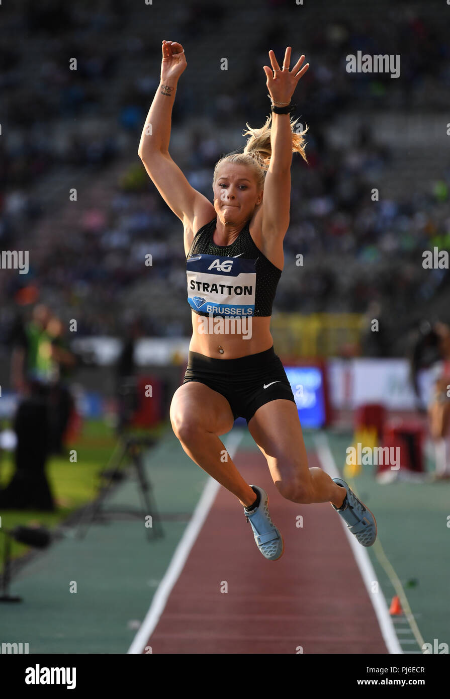 Brussels, Belgium. 31st Aug, 2018. Brooke Stratton (AUS) places fifth in the women's long jump ...