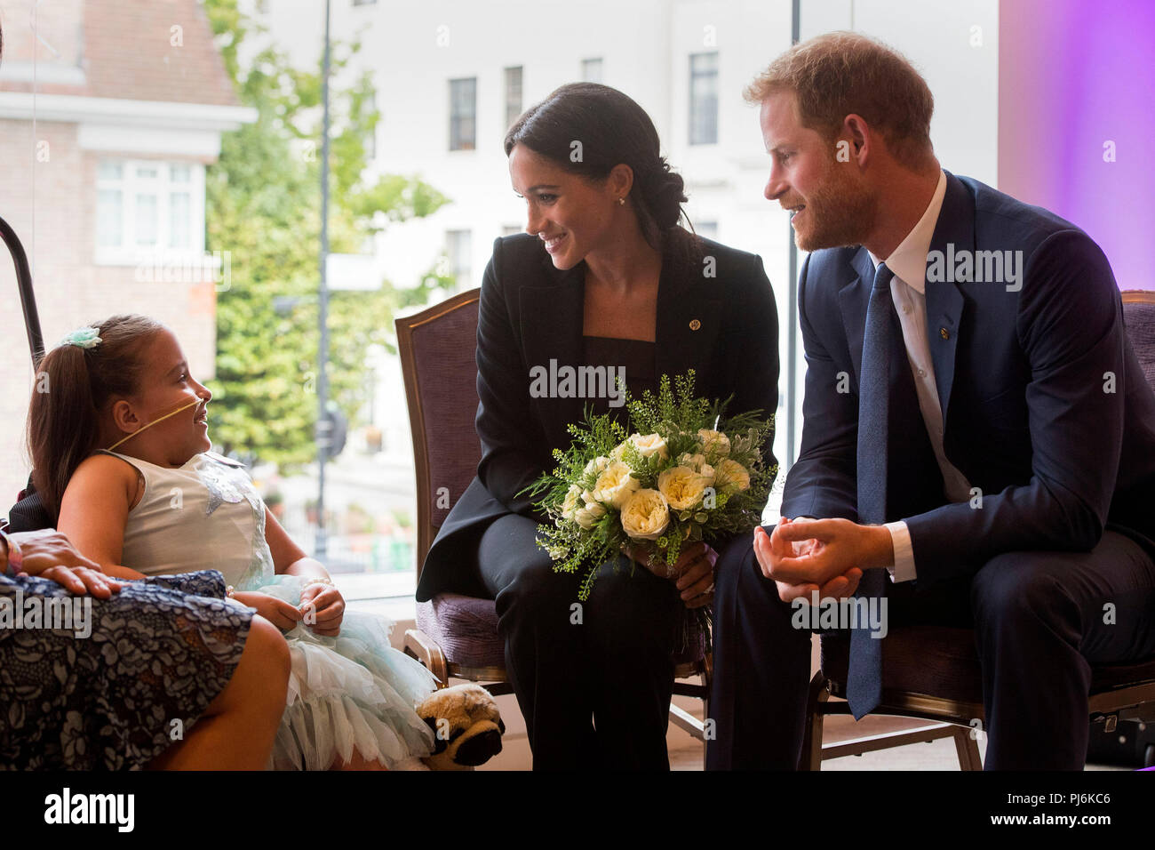 The Duke and Duchess of Sussex meet 7 year old Matilda Booth during the ...